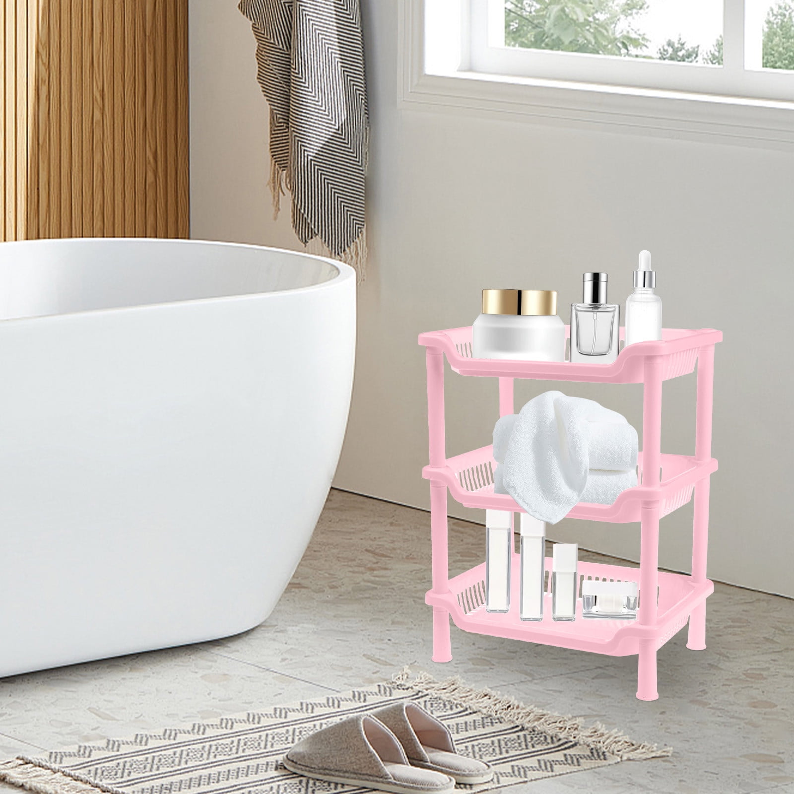 3-Tier Plastic Storage Shelf | Rectangular Bathroom & Kitchen Organizer ...