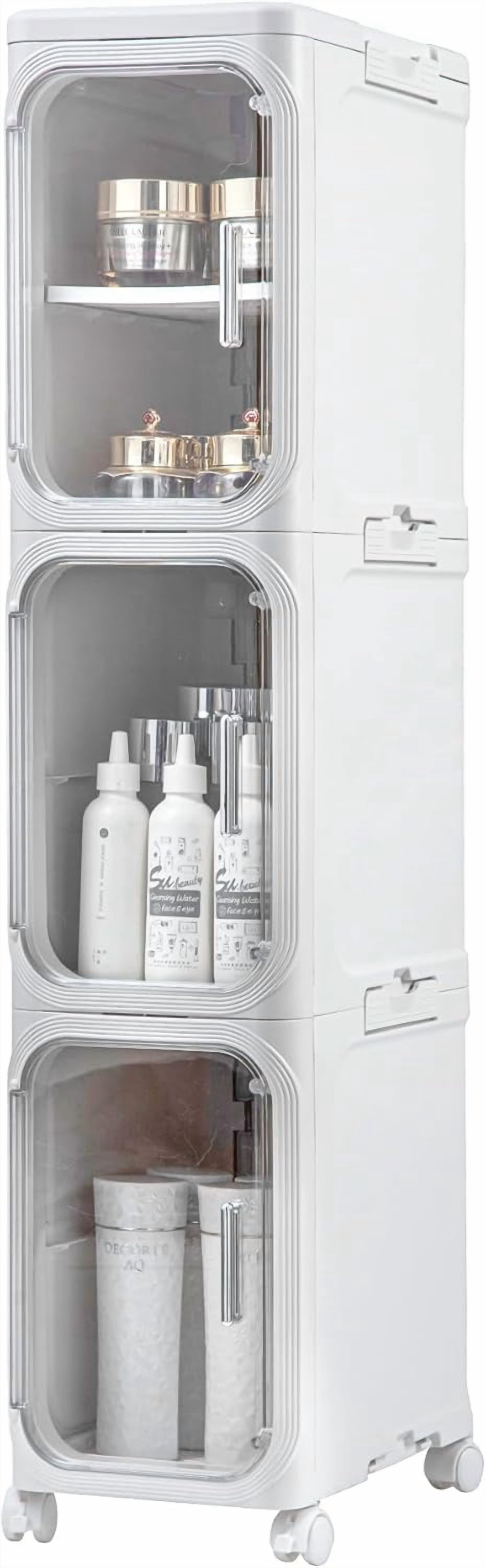 3-Tier Plastic Tall Narrow Storage Cabinet with Adjustable Shelves and ...