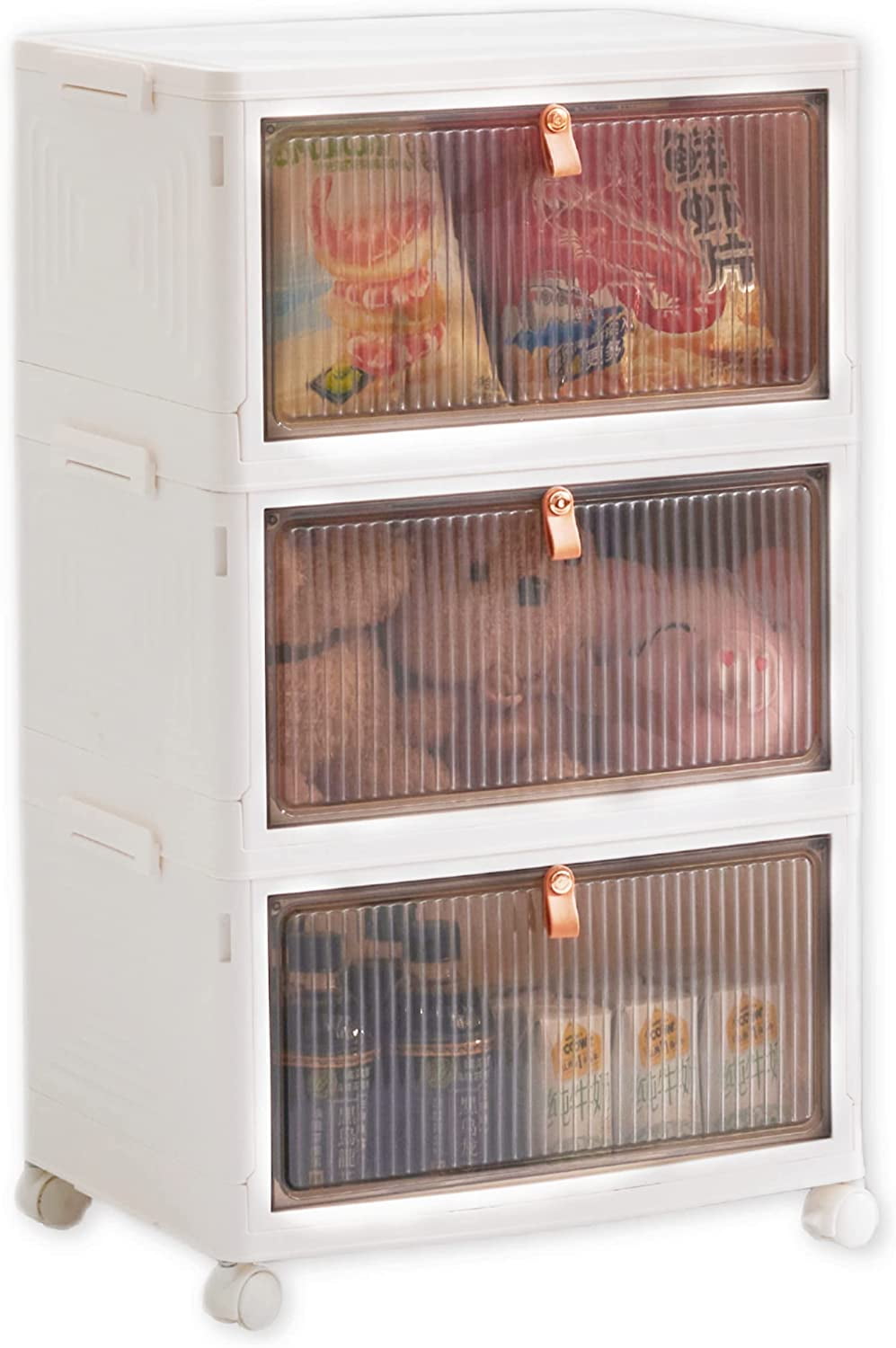 3 Tier Plastic storage bins with lids 23Qt,Foldable Box with Doors and Wheels,Small Plastic ...