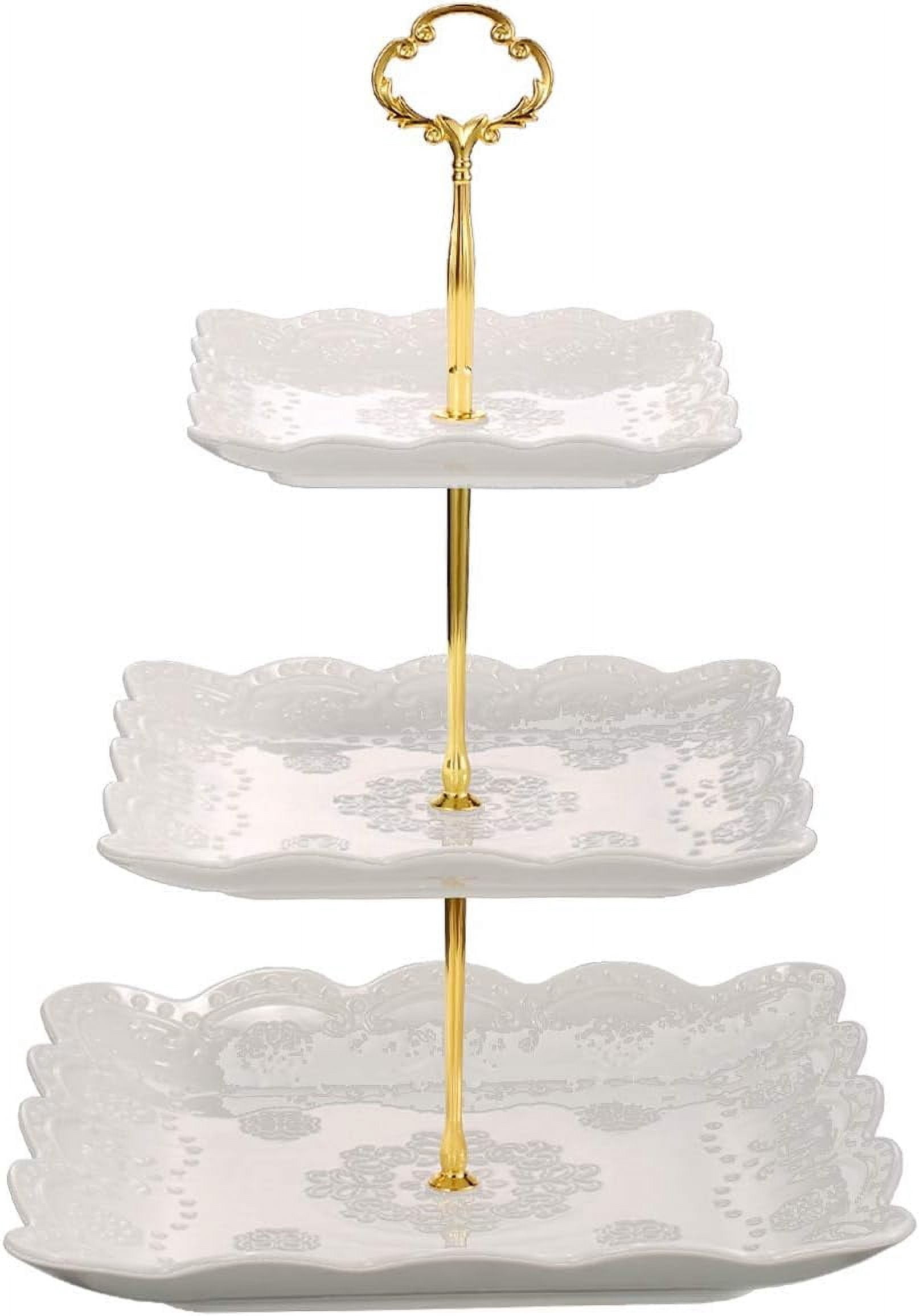 3 Tier Porcelain Cupcake Stand, Tiered Cake Serving Stand, Square White ...