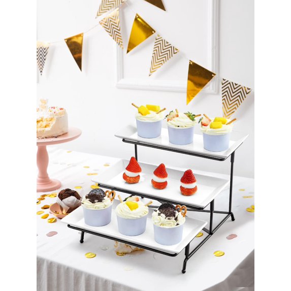 3 Tier Porcelain Serving Tray Set with Sturdy Stand for Party Food ...
