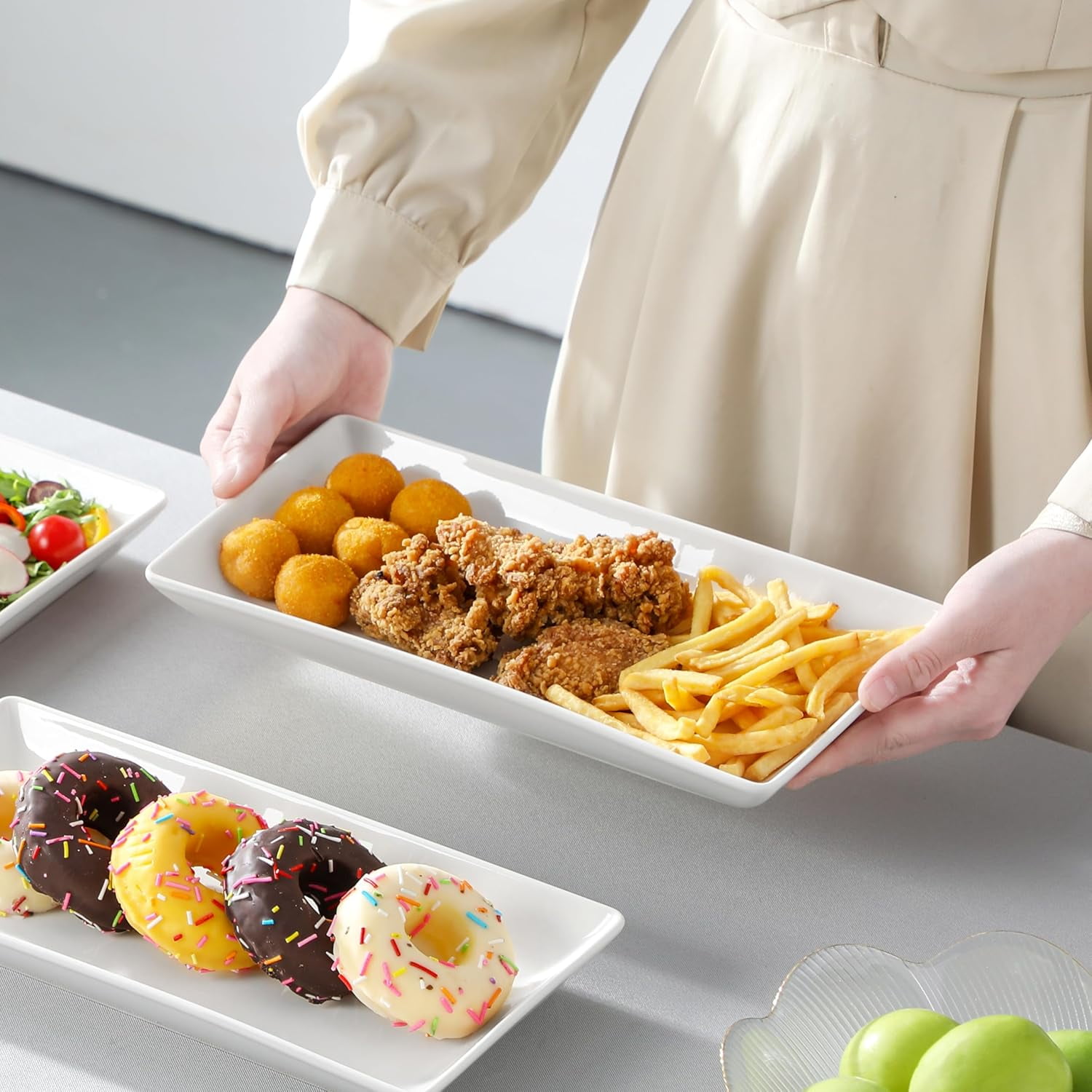 3 Tier Porcelain Serving Trays with Collapsible Gold Metal for Party ...