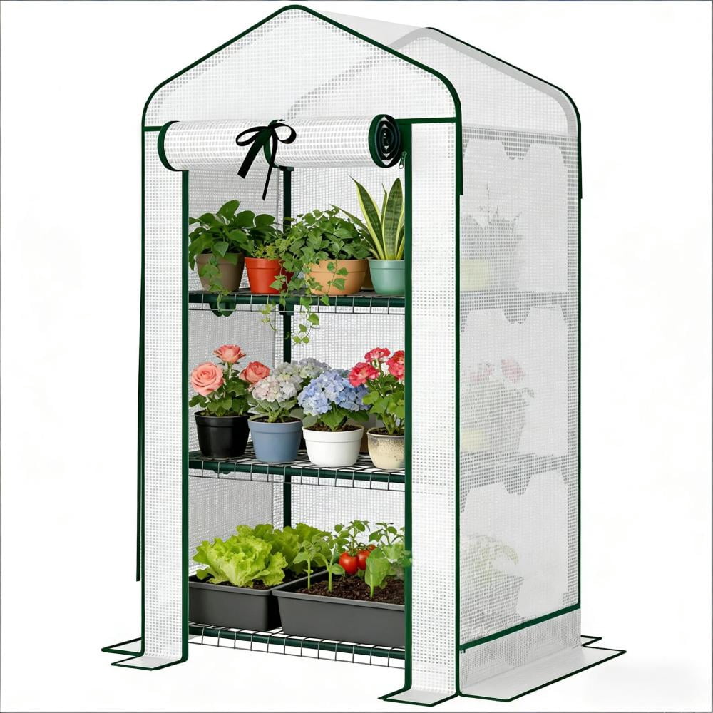 3-Tier Portable Mini Greenhouse with Mesh Roof, White - Walmart.com