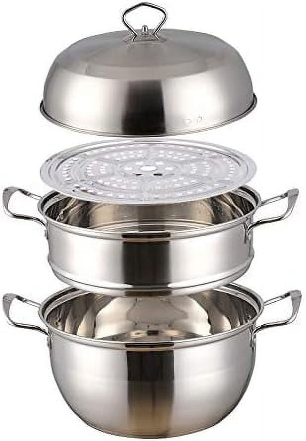 3 Tier Premium Heavy Duty Stainless Steel Steamer Pot Set Includes 2 Tier Cooking Pot, 1 ...