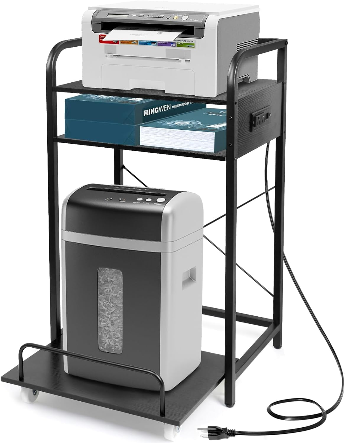 3-Tier Printer and Shredder Stand with Pull Out Shelf, 20" L x 14" W x ...