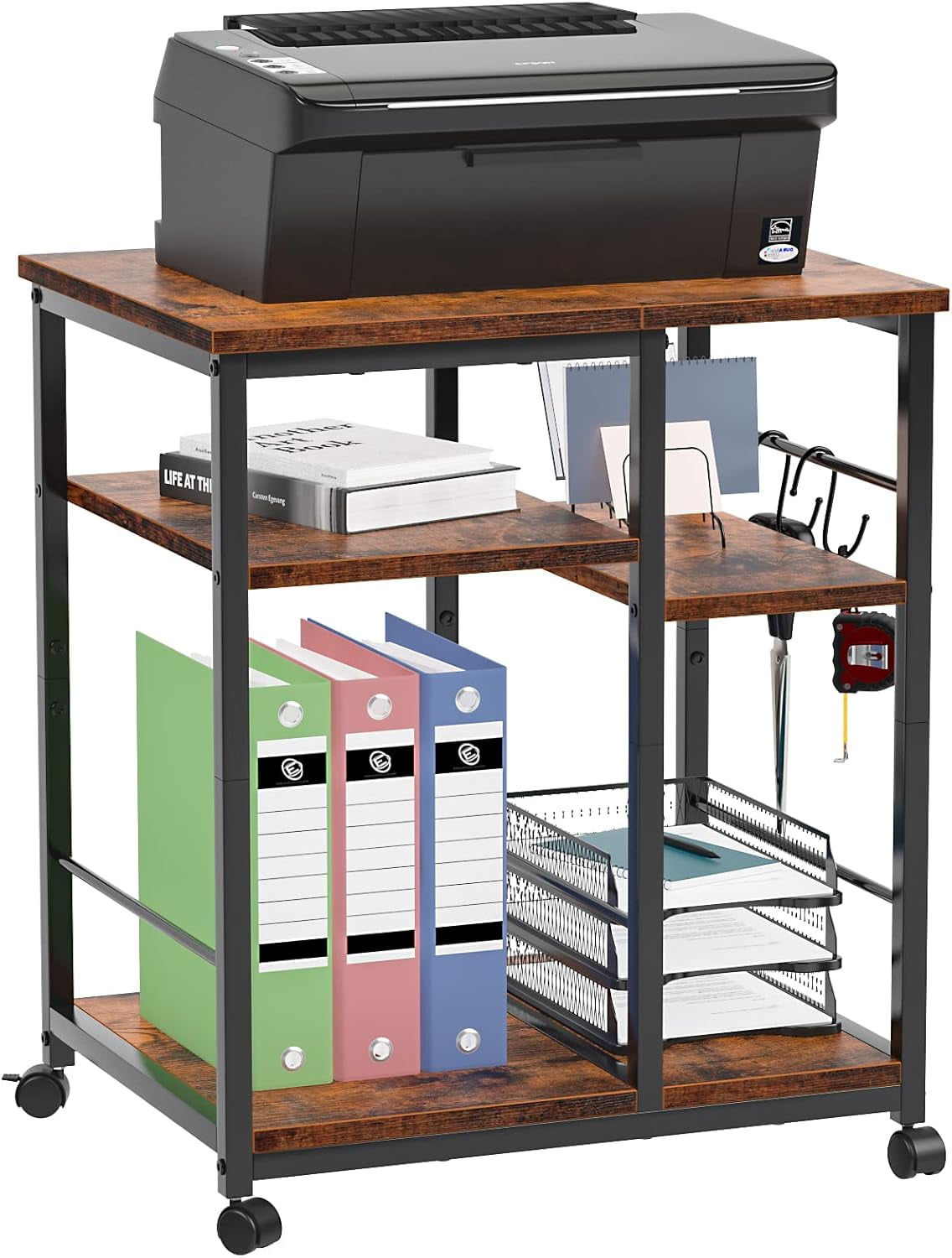 3 Tier Printer Stand for Home Office Organization, Mobile Printer Cart ...