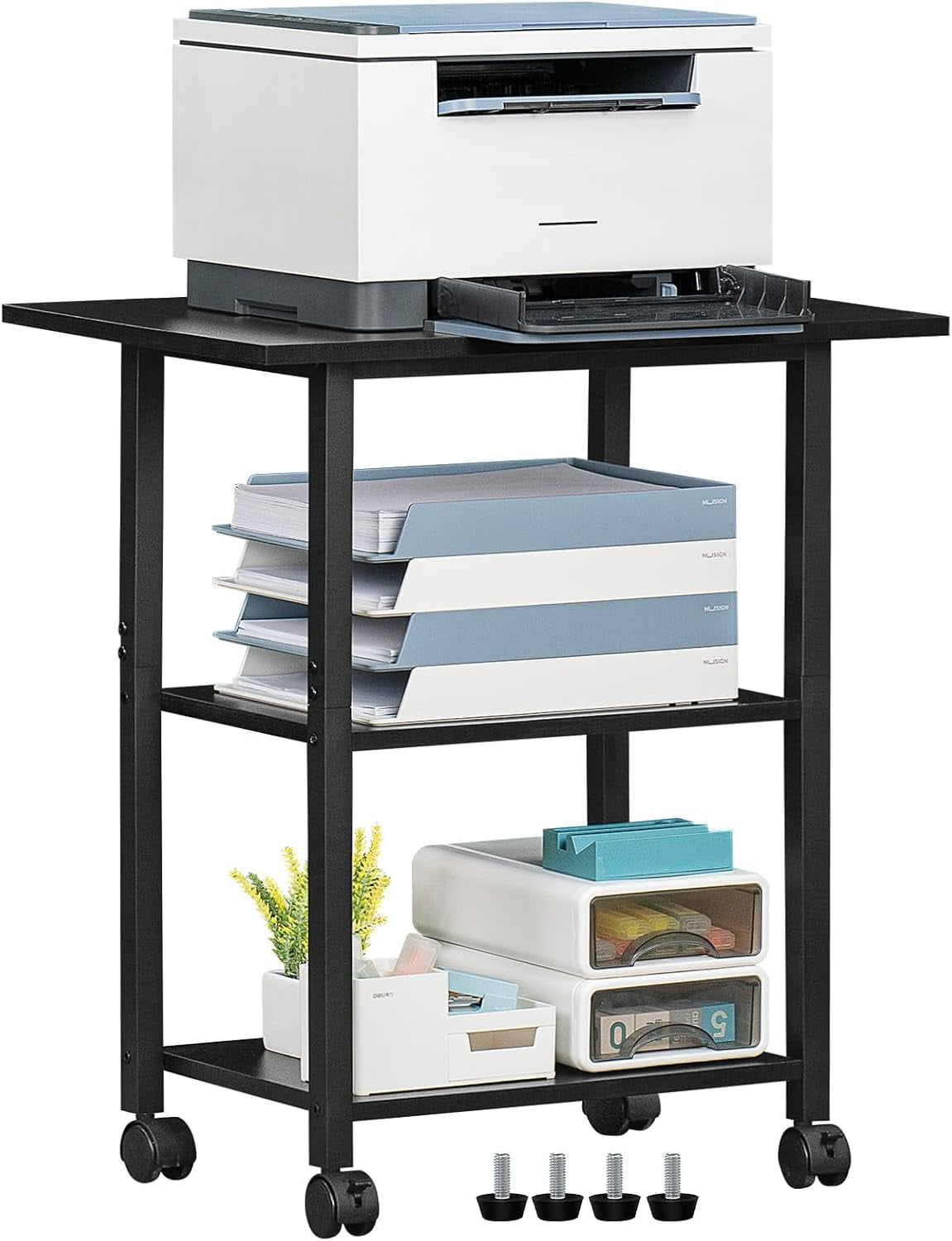 3-Tier Printer Stand, Industrial Mobile Printer Table with Storage ...