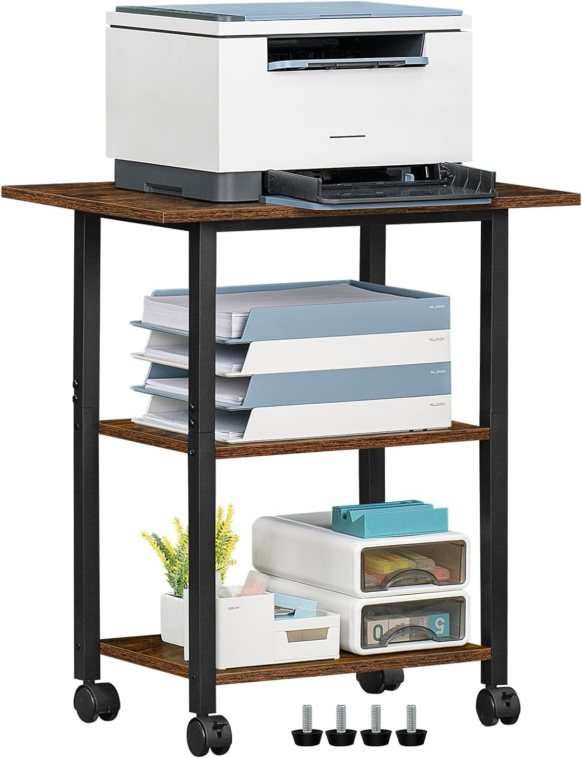 3-Tier Printer Stand, Industrial Mobile Printer Table with Storage ...