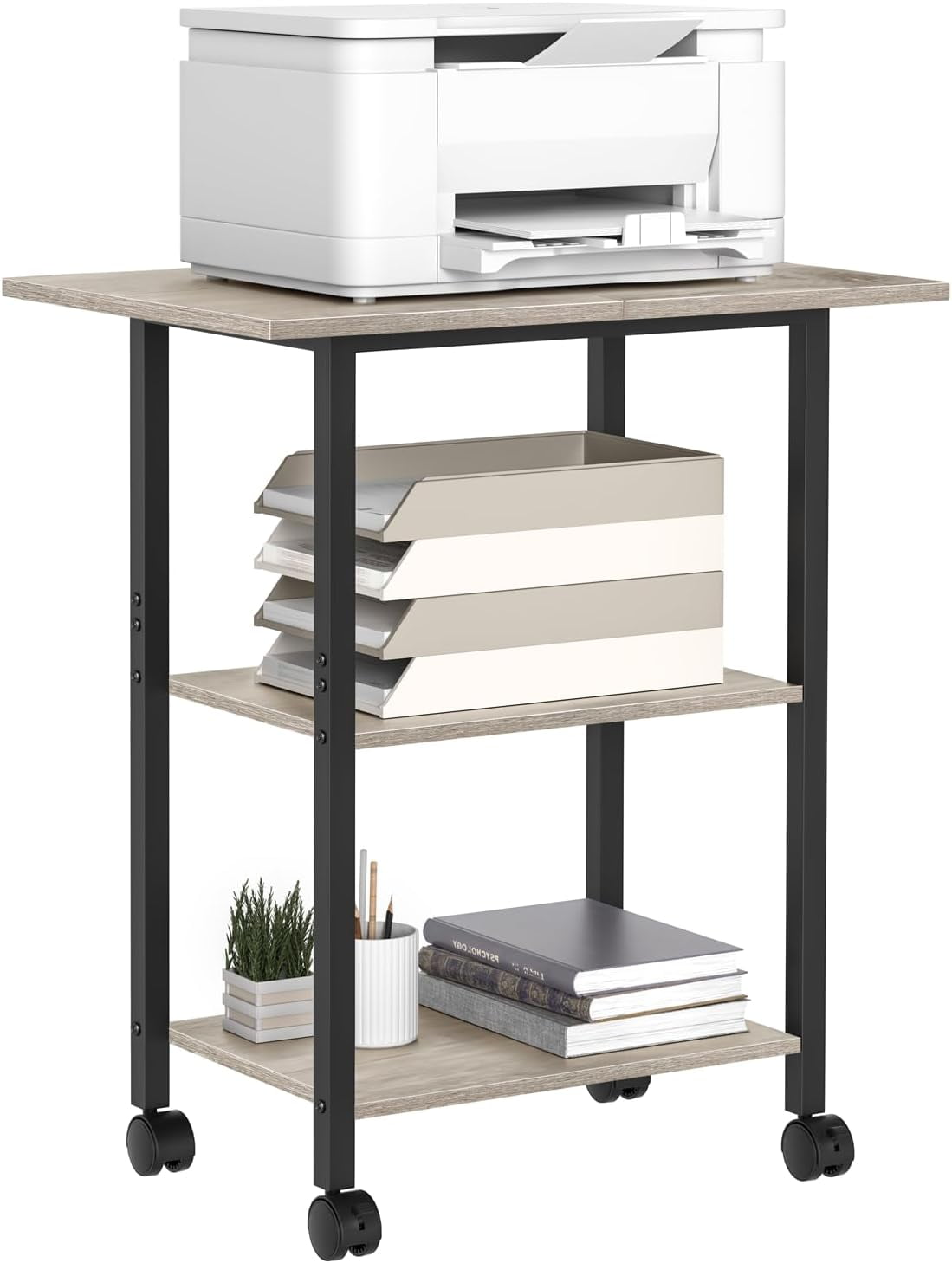 3-Tier Printer Stand, Industrial Mobile Printer Table with Storage ...
