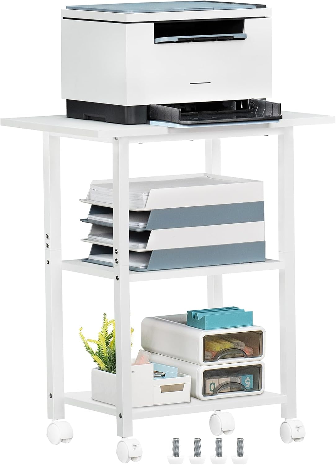 3-Tier Printer Stand, Industrial Mobile Printer Table with Storage ...
