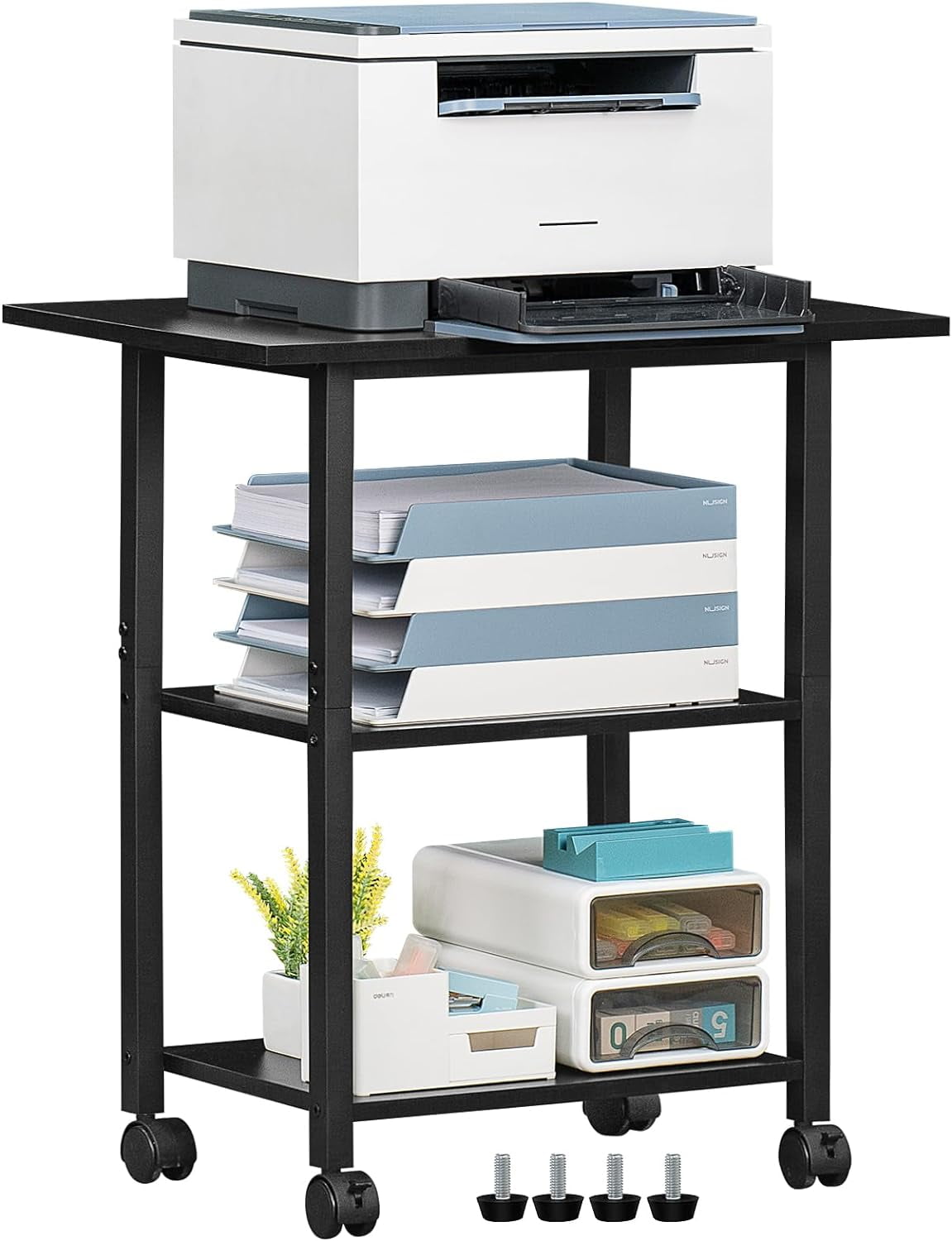 3-Tier Printer Stand, Industrial Mobile Printer Table with Storage ...