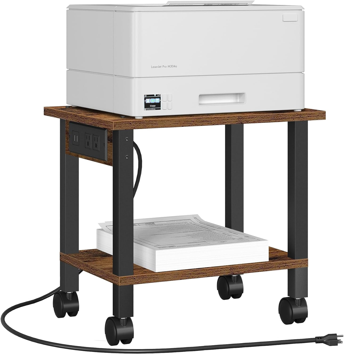 3 Tier Printer Stand, Rolling Printer Cart with Power Outlets and USB ...