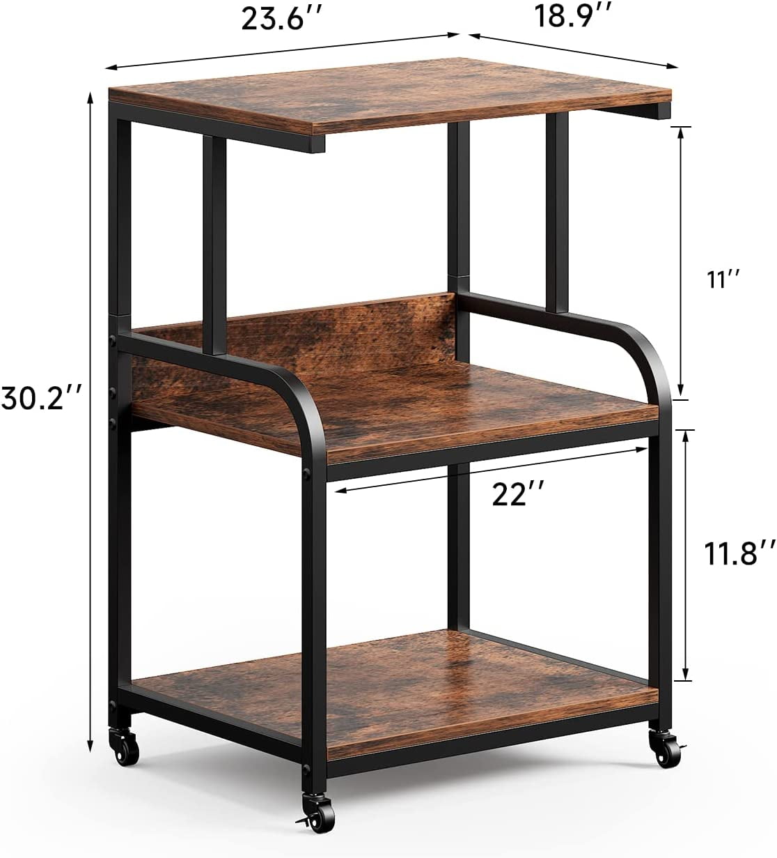 3-Tier Printer Stand with Wheels, Printer Cart with Storage Shelf ...