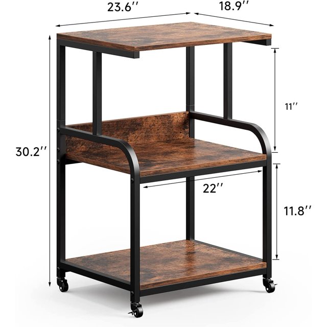 3-Tier Printer Stand with Wheels, Printer Cart with Storage Shelf ...