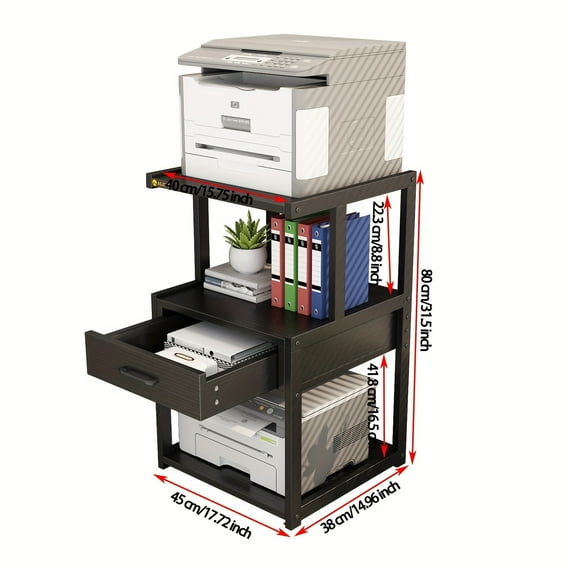 3-Tier Printer Stand With Wheels, Home Office Movable Printer Stand ...