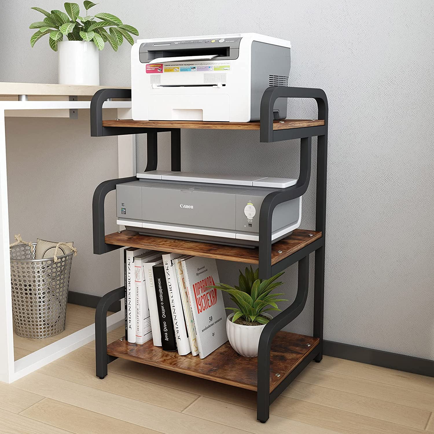3-Tier Printer Stand with Wheels Movable Storage Cart Floor-Standing ...