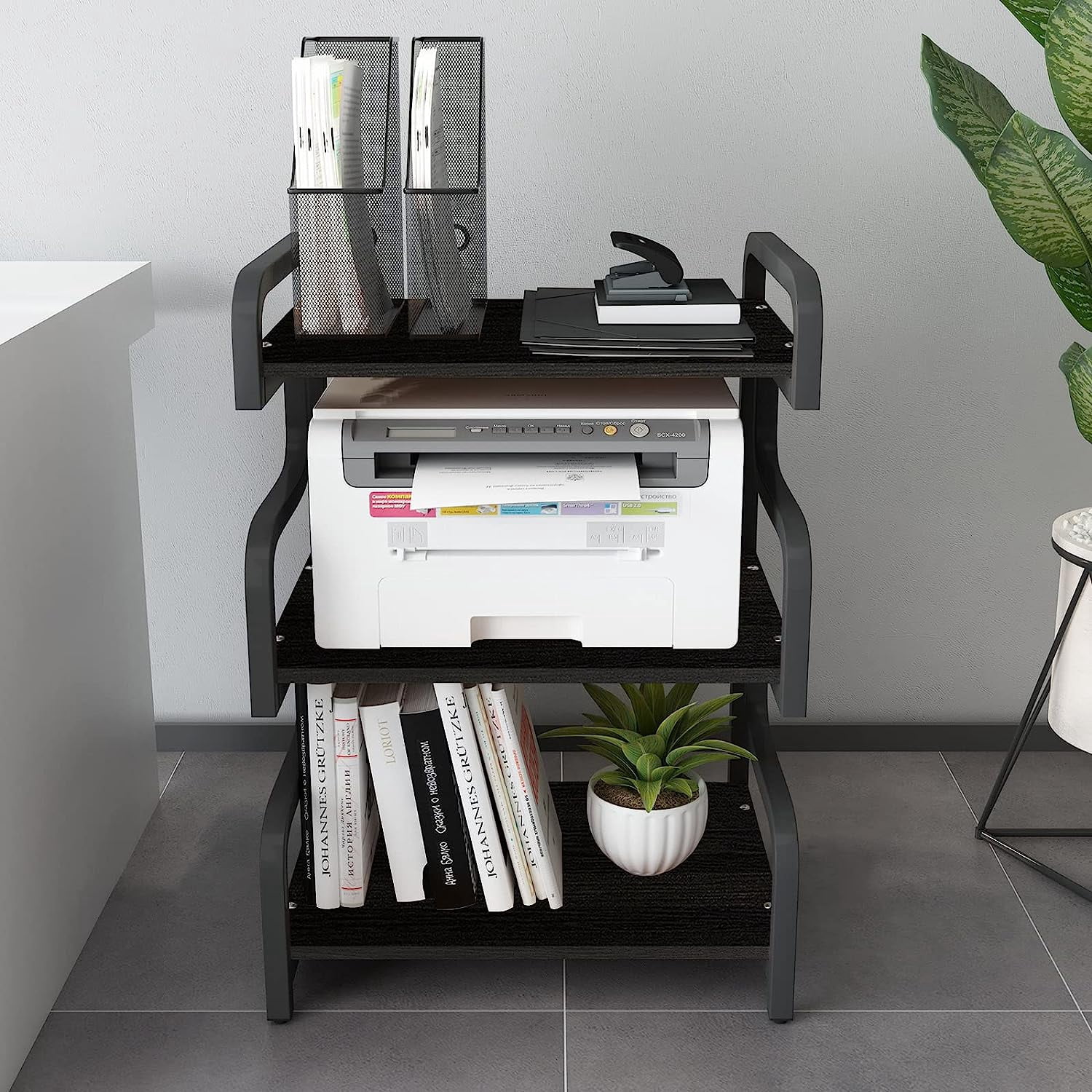 3-Tier Printer Stand with Wheels Movable Storage Cart Floor-Standing ...