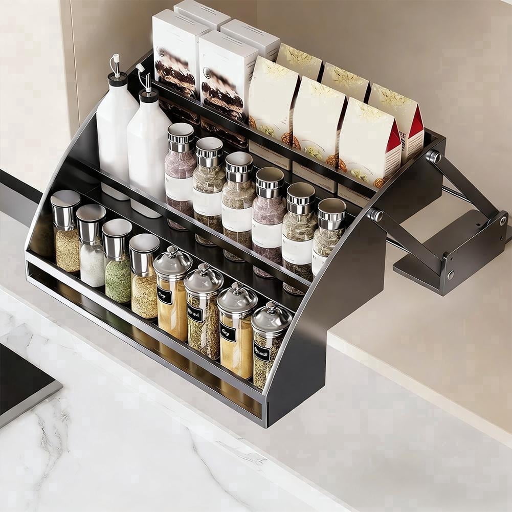 3 Tier Pull Down Spice Rack Metal Kitchen Cabinet Organizer Retractable ...