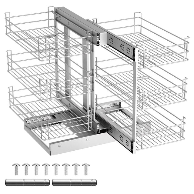 3 Tier Pullout Storage Setup, Chrome Plated, Soft Close System ...