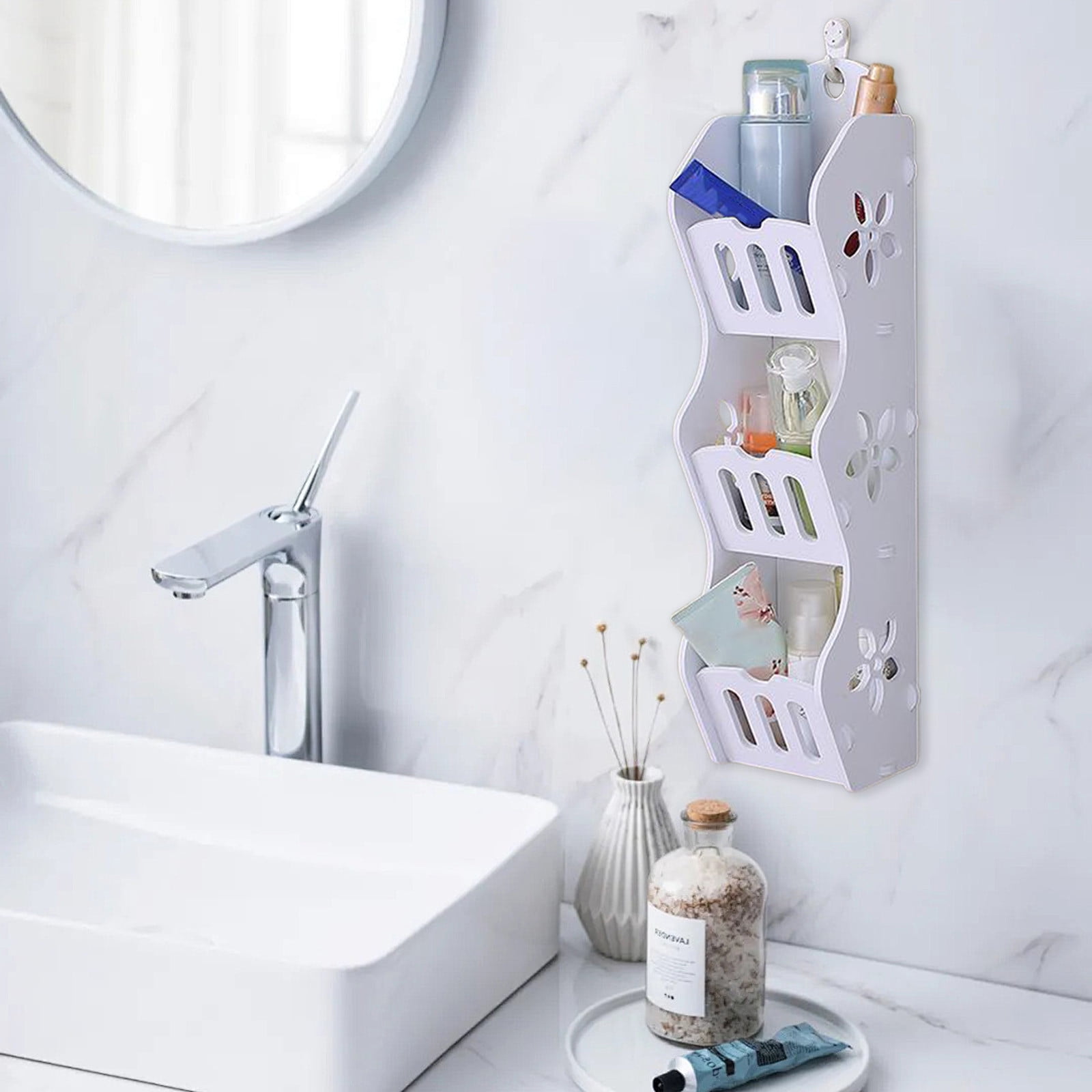 3 Tier Punch Free Wall Mounted White Storage Rack - Vertical Column ...