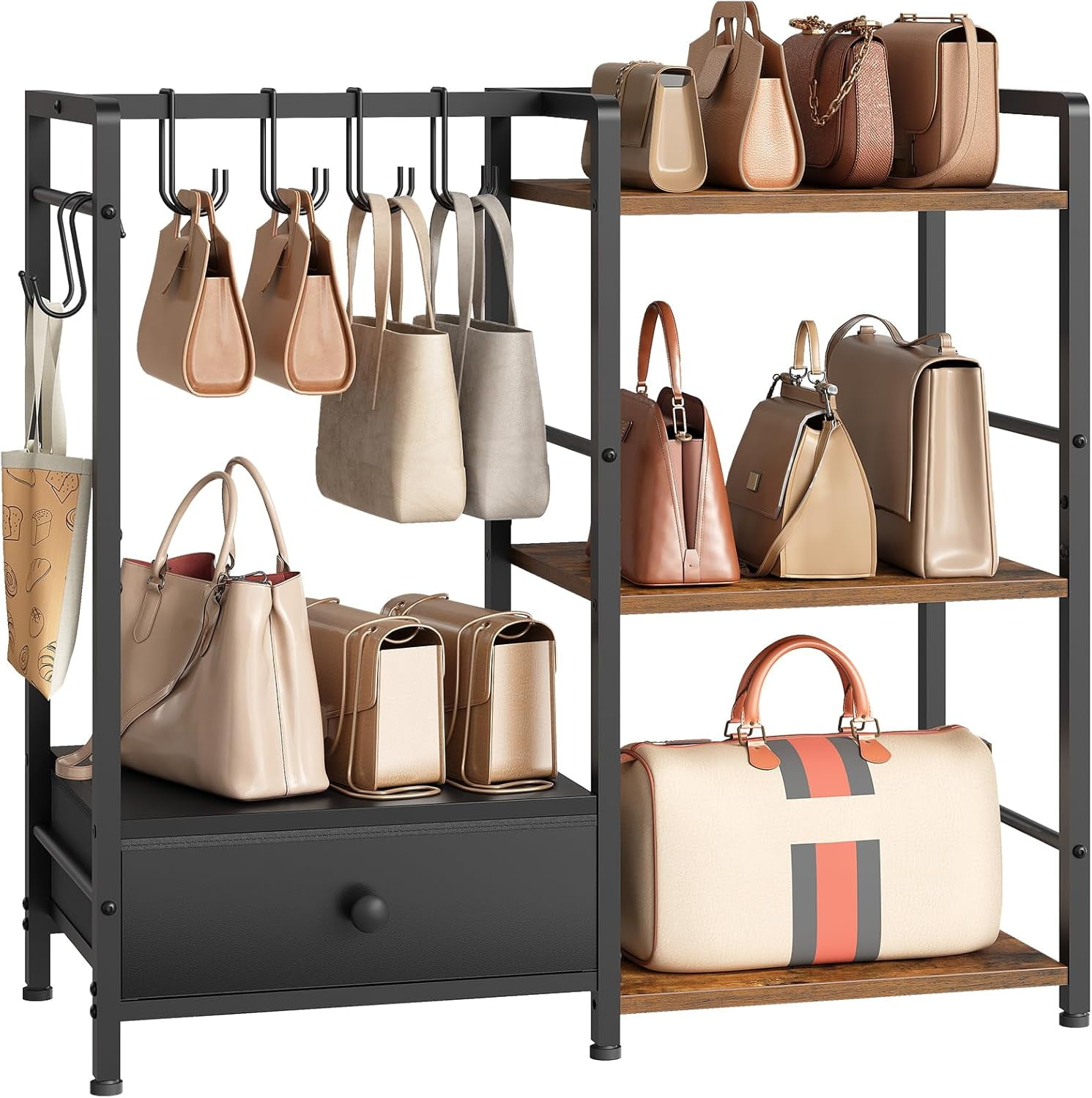 3-Tier Purse Organizer for Closet, Multi-Functional Purse Rack with 6 ...