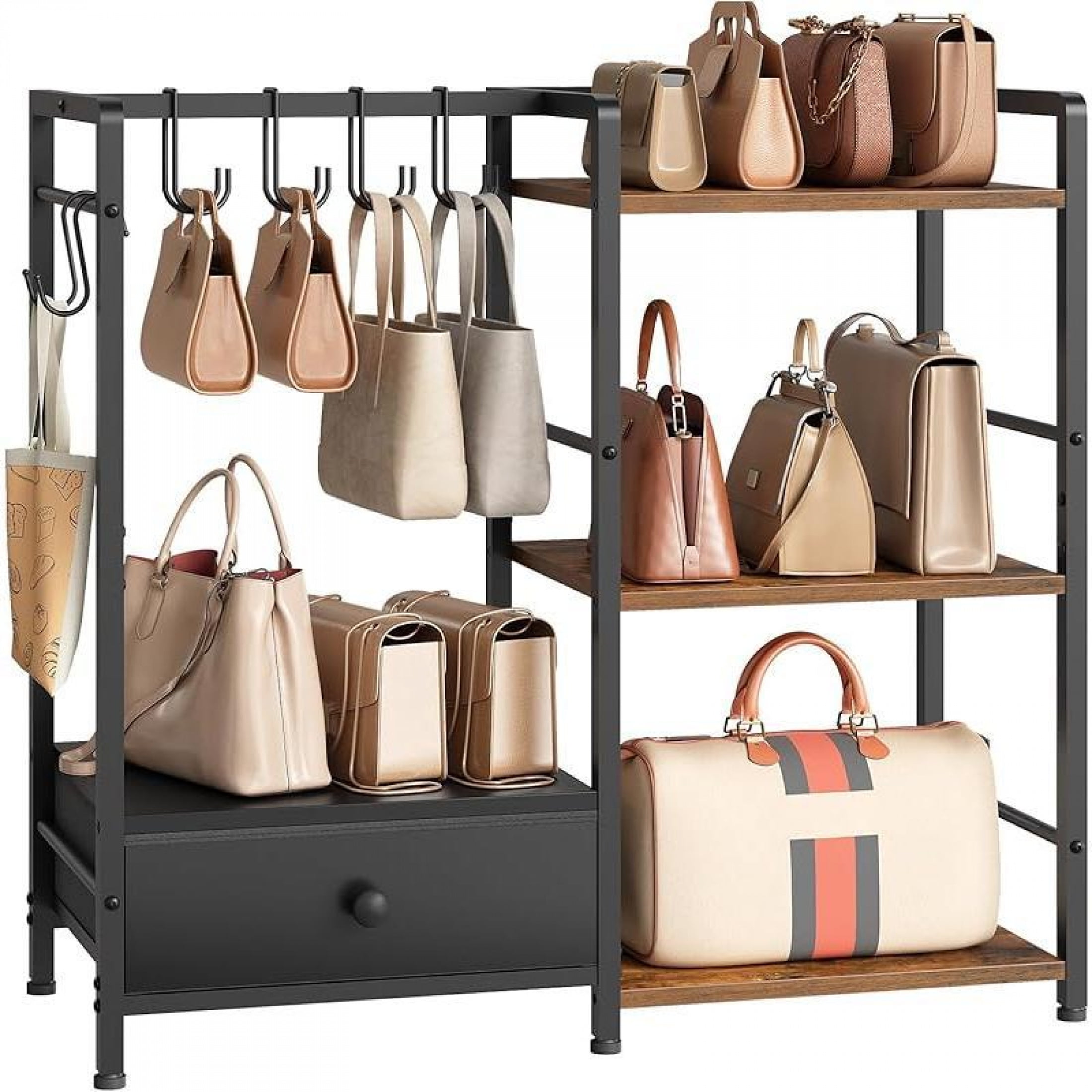 3-Tier Purse Organizer for Closet, Multi-Functional Purse Rack with 6 ...