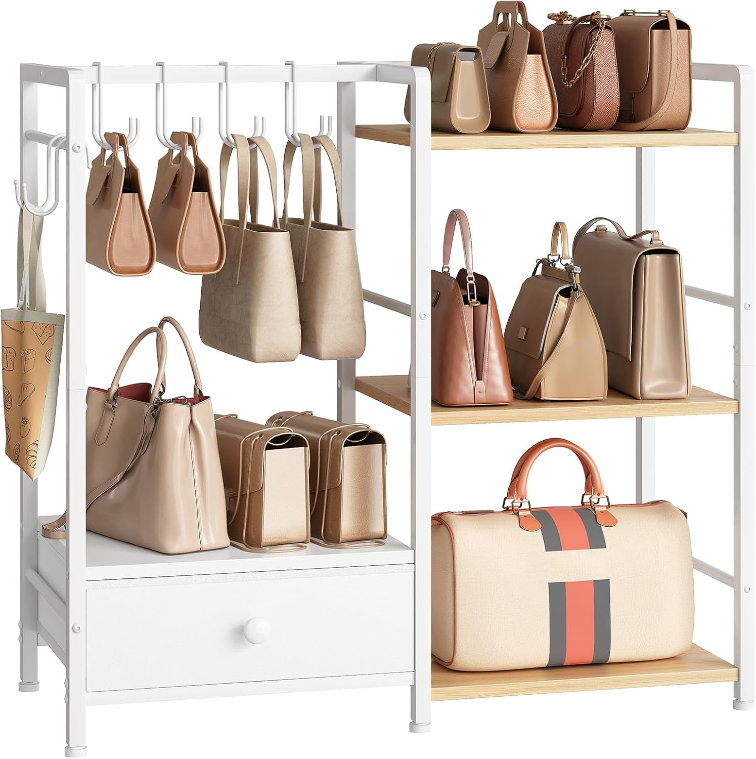 3-Tier Purse Organizer for Closet, Multi-Functional Purse Rack with 6 ...