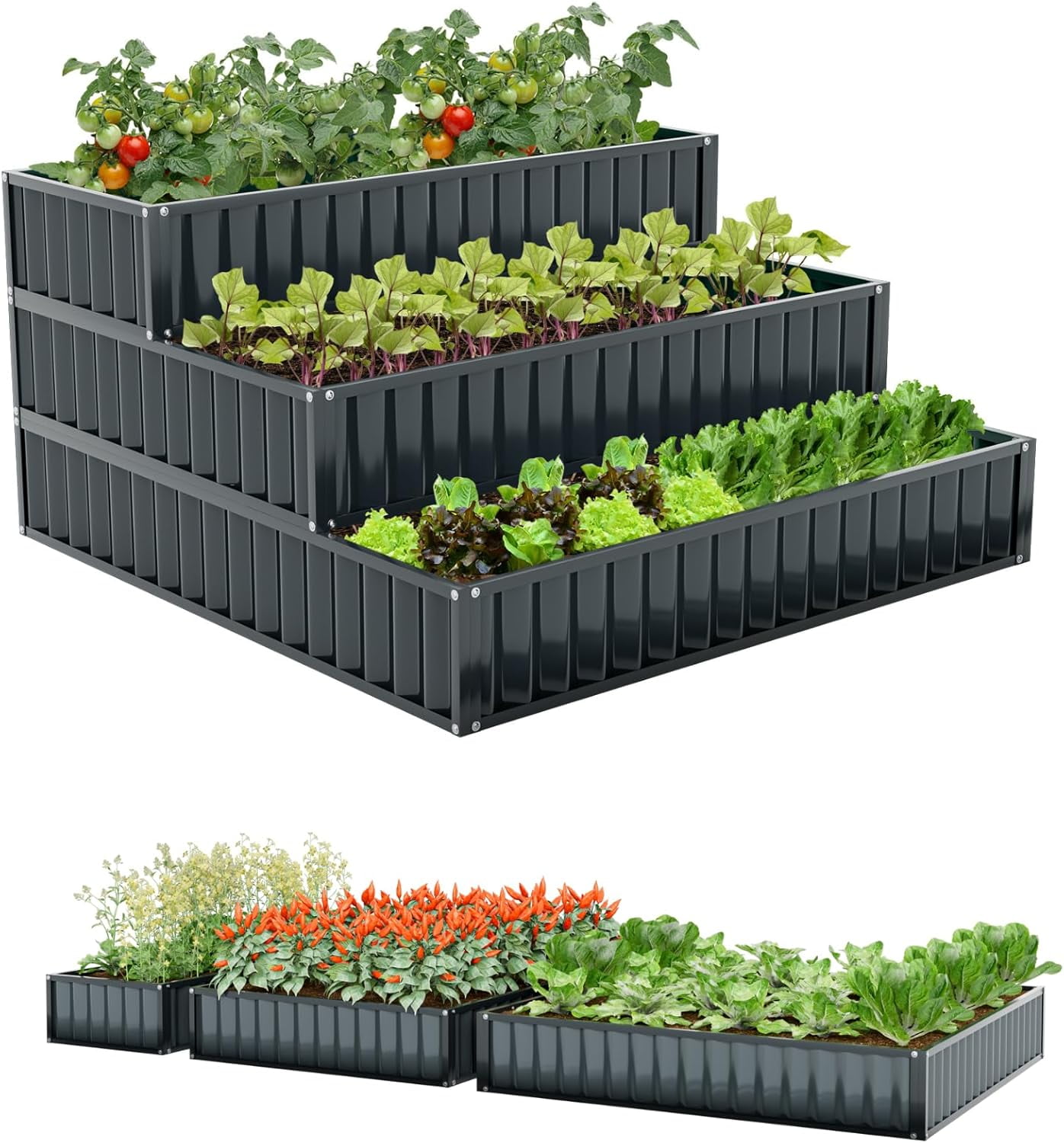 3-Tier Raised Garden Bed, 47x47x24 Planter Box Outdoor w/Open-Ended ...