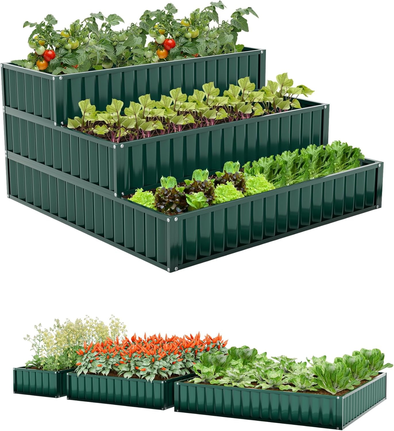 3-Tier Raised Garden Bed, 47x47x24 Planter Box Outdoor w/Open-Ended ...