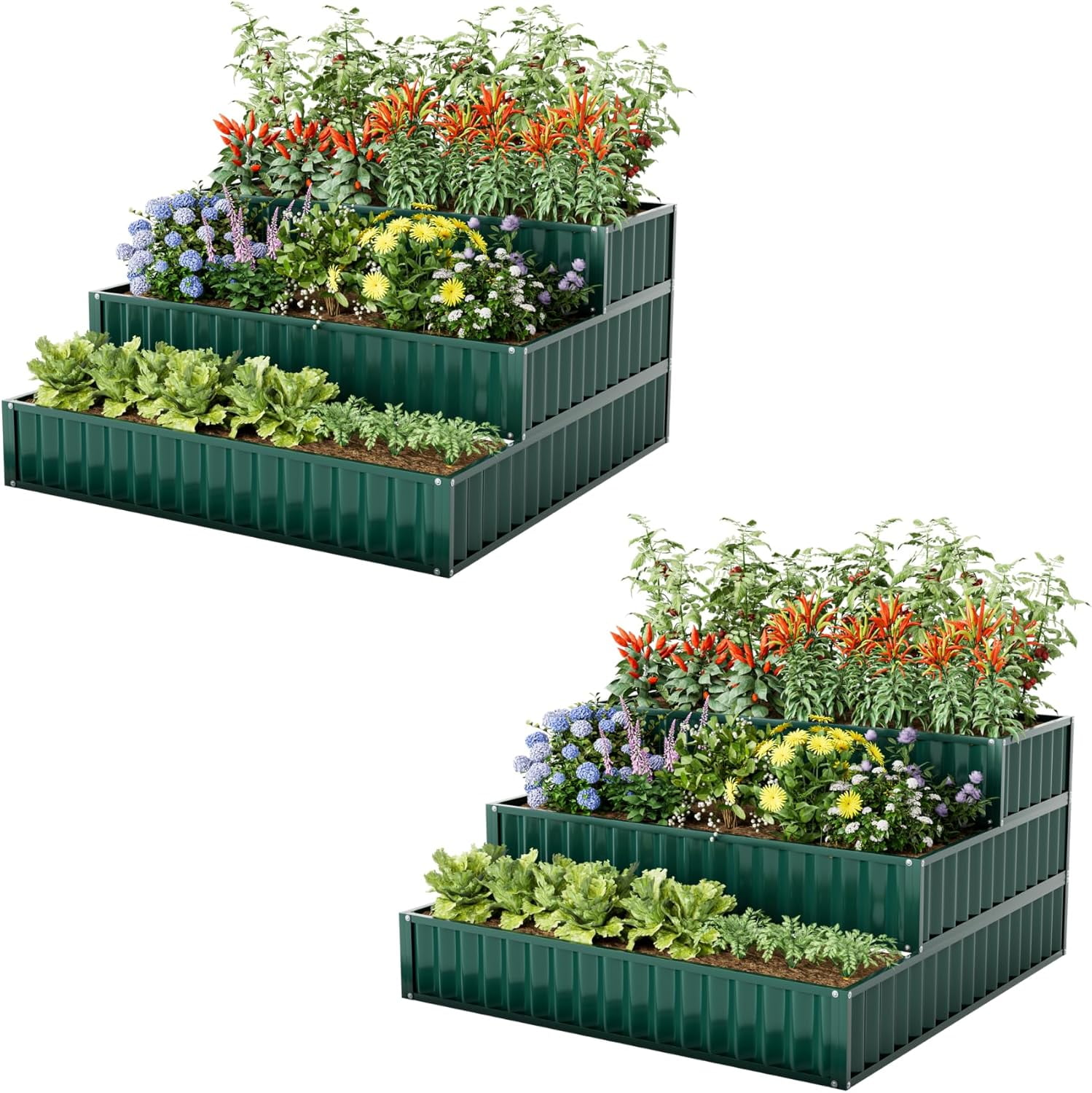 3-Tier Raised Garden Bed, 47x47x24 Planter Box Outdoor w/Open-Ended ...