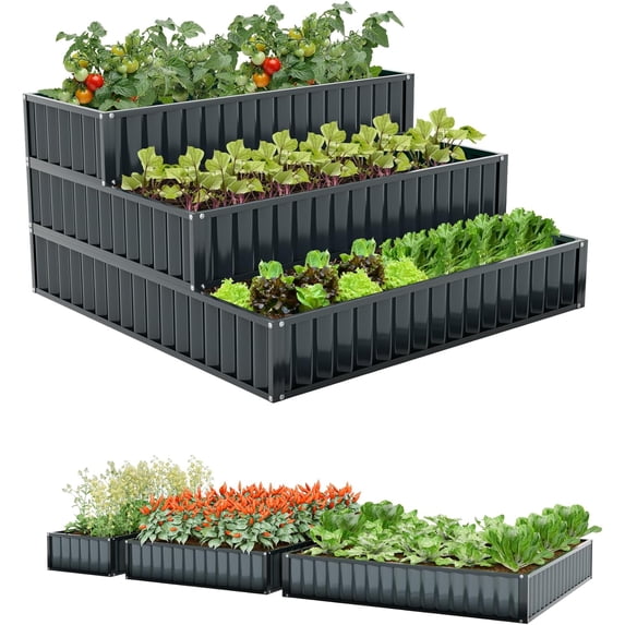 3-Tier Raised Garden Bed, 47x47x24 Planter Box Outdoor w/Open-Ended ...