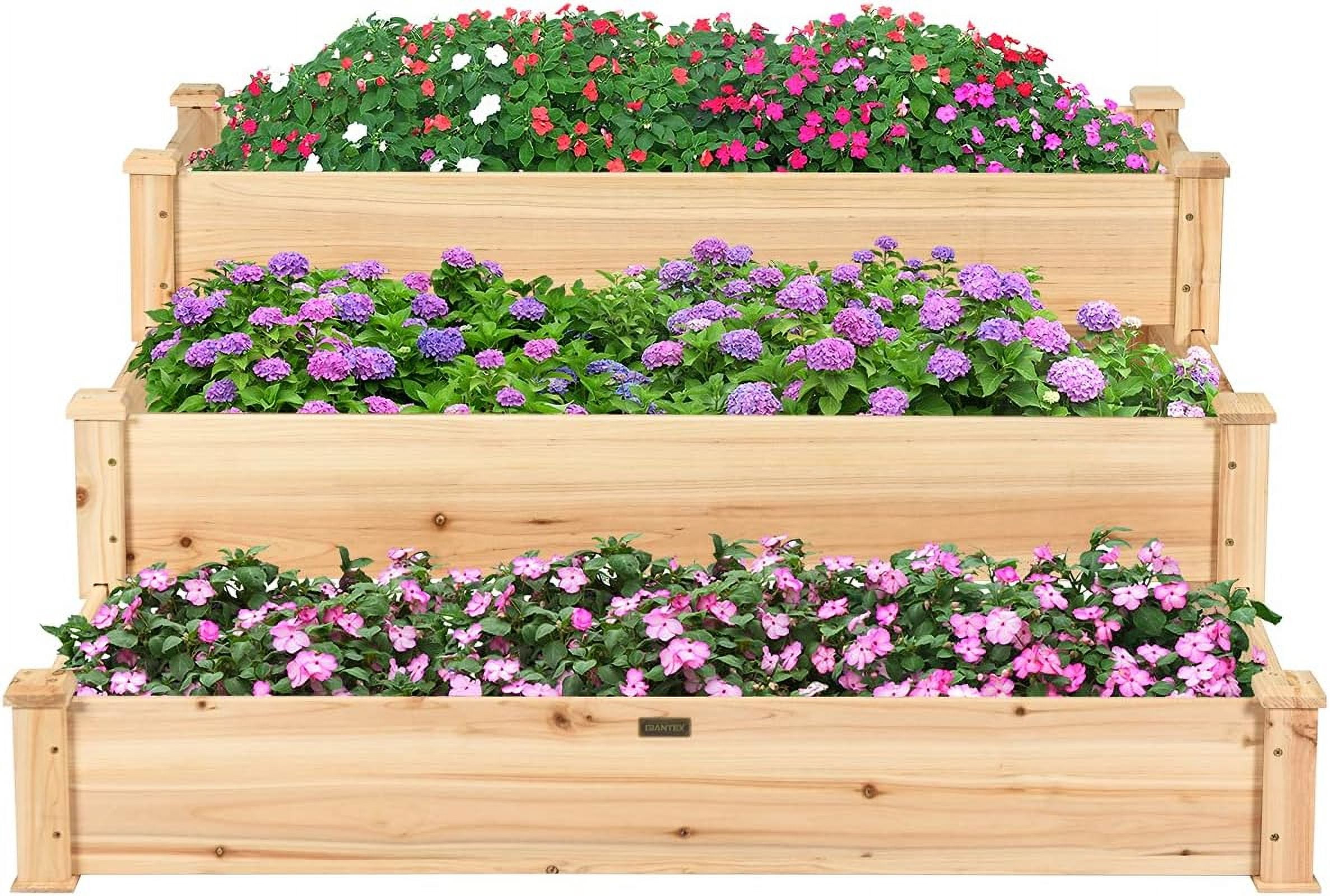 3-Tier Raised Garden Bed, 49" x 49" x 22" Fir Wood Elevated Planter Box, Planting Box Kit for ...