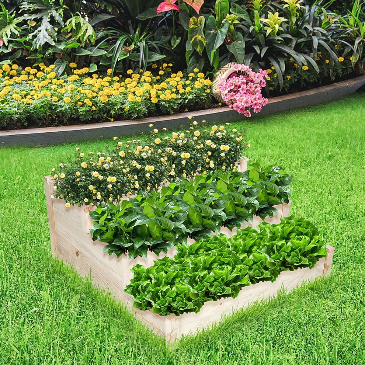 3 Tier Raised Garden Bed, GARFANS Elevated Wooden Planter Box Outdoor ...