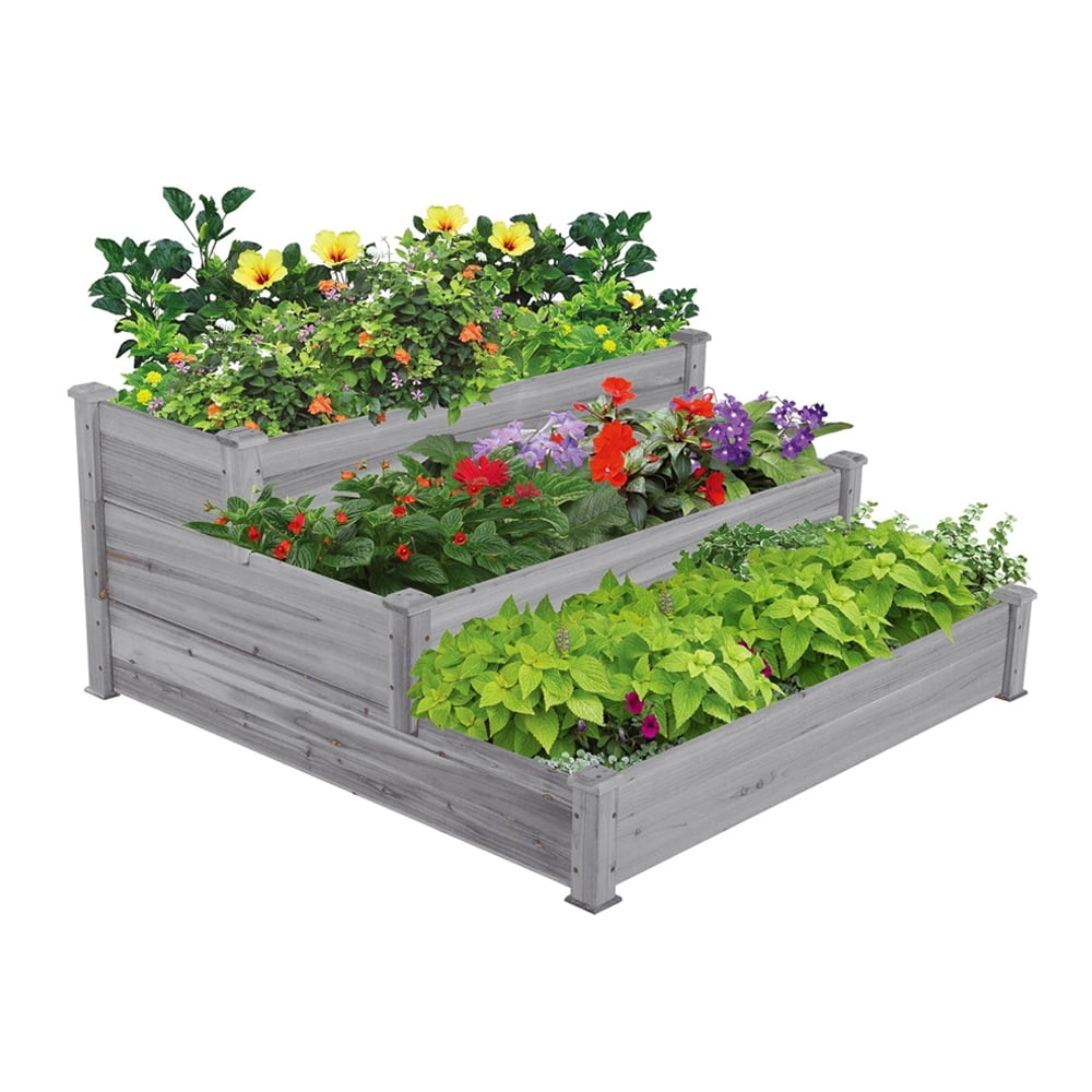 3 Tier Raised Garden Bed, Horticulture Outdoor Elevated Flower Box ...