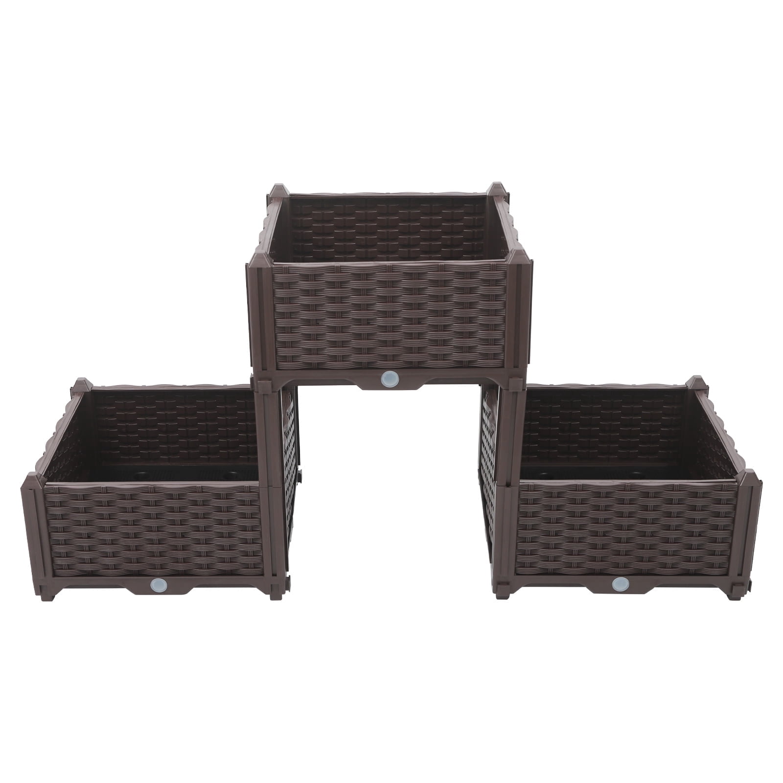 3-Tier Raised Garden Bed Planter Box - 44.5" Brown Plastic Stackable ...