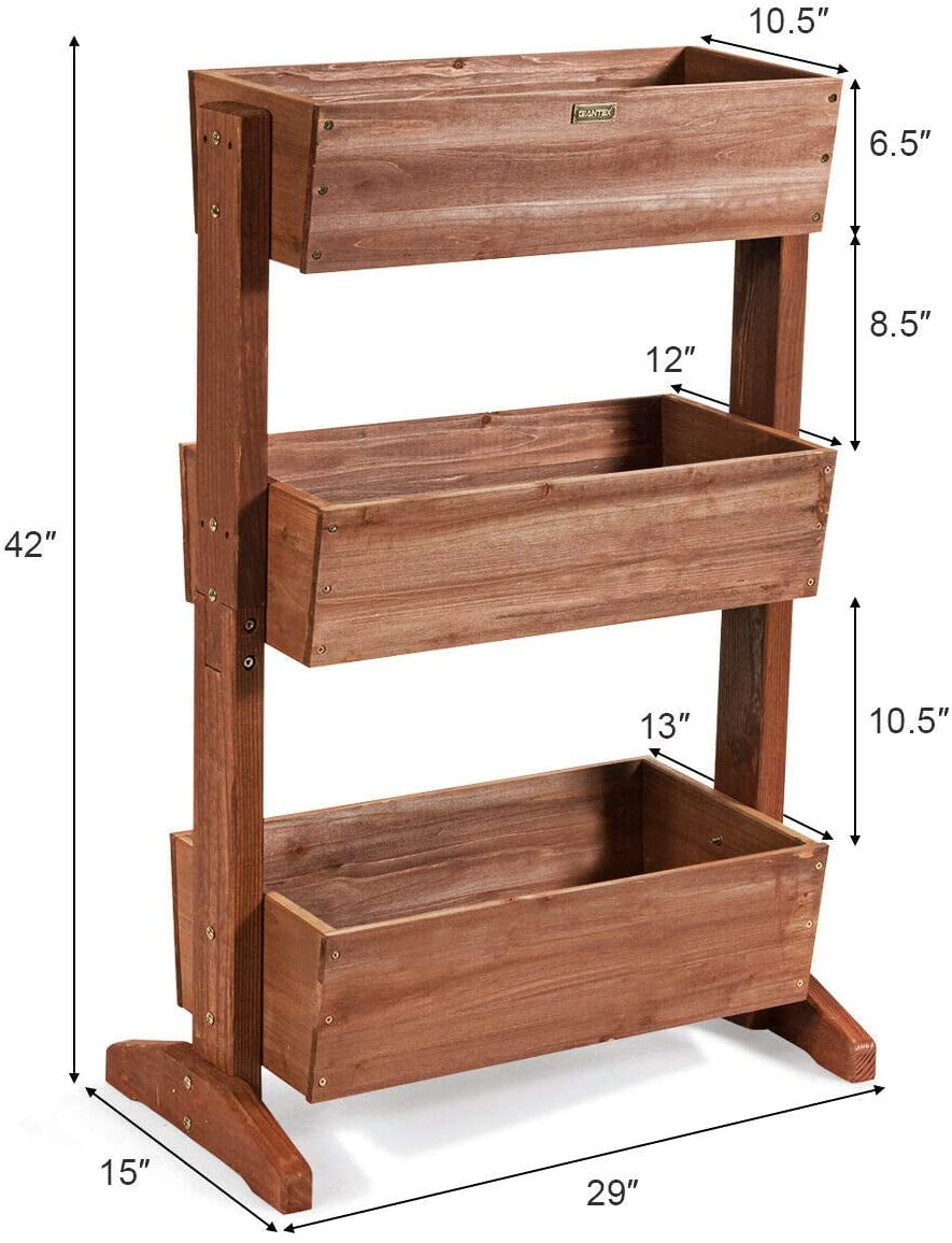 3 Tier Raised Garden Bed Vertical Freestanding Wooden Flower Rack With