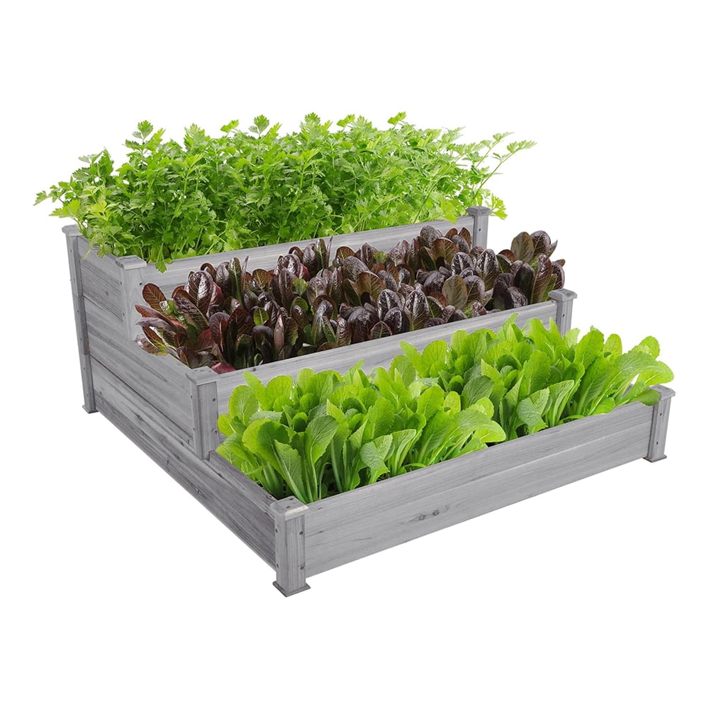 3 Tier Raised Garden Bed Wood Garden Box, Elevated Garden Planter Boxes ...