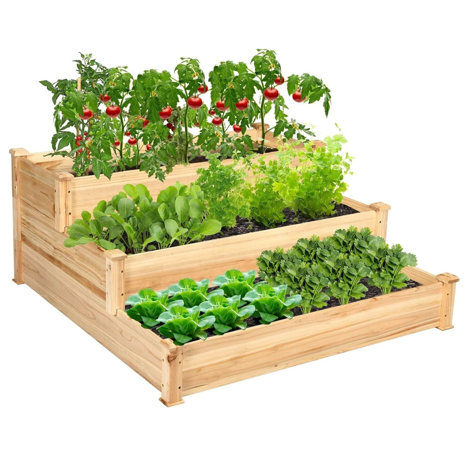 3-Tier Raised Garden Bed, Wooden Elevated Planter Box for Vegetables ...
