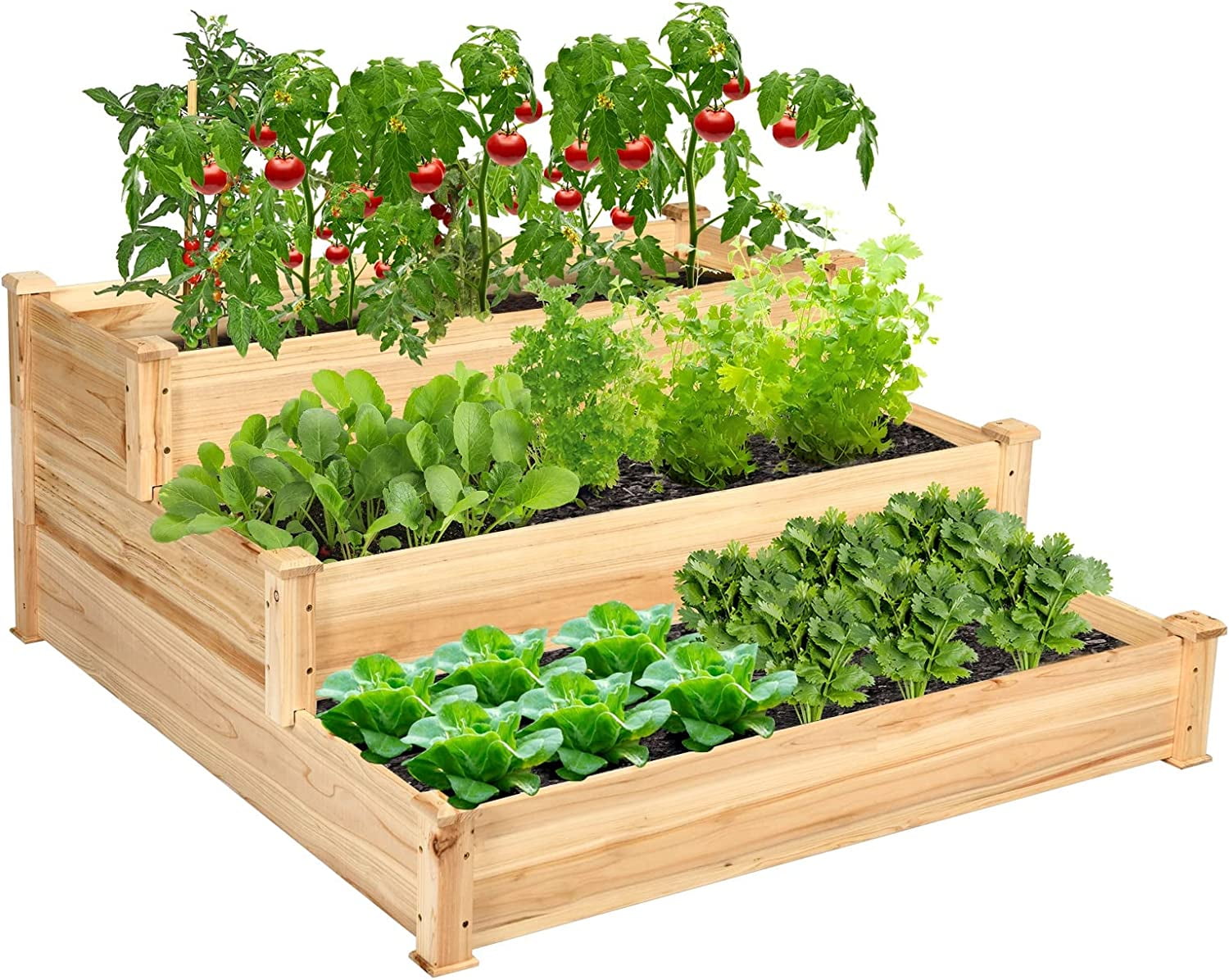 3-Tier Raised Garden Bed, Wooden Elevated Planter Box for Vegetables ...