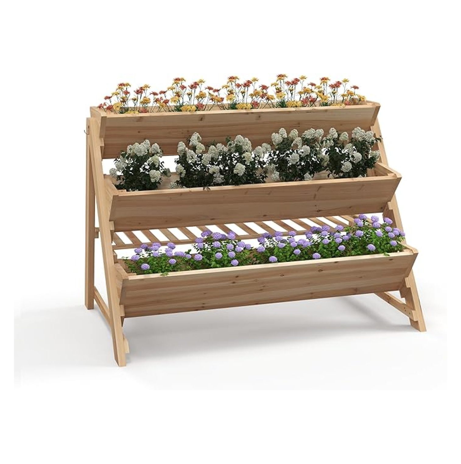 3-Tier Raised Garden Bed - Wooden Outdoor Planter with Storage Shelf ...