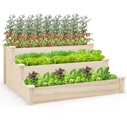 3-Tier Raised Garden Beds Outdoor, Fir Wood Raised Garden Bed Planter ...