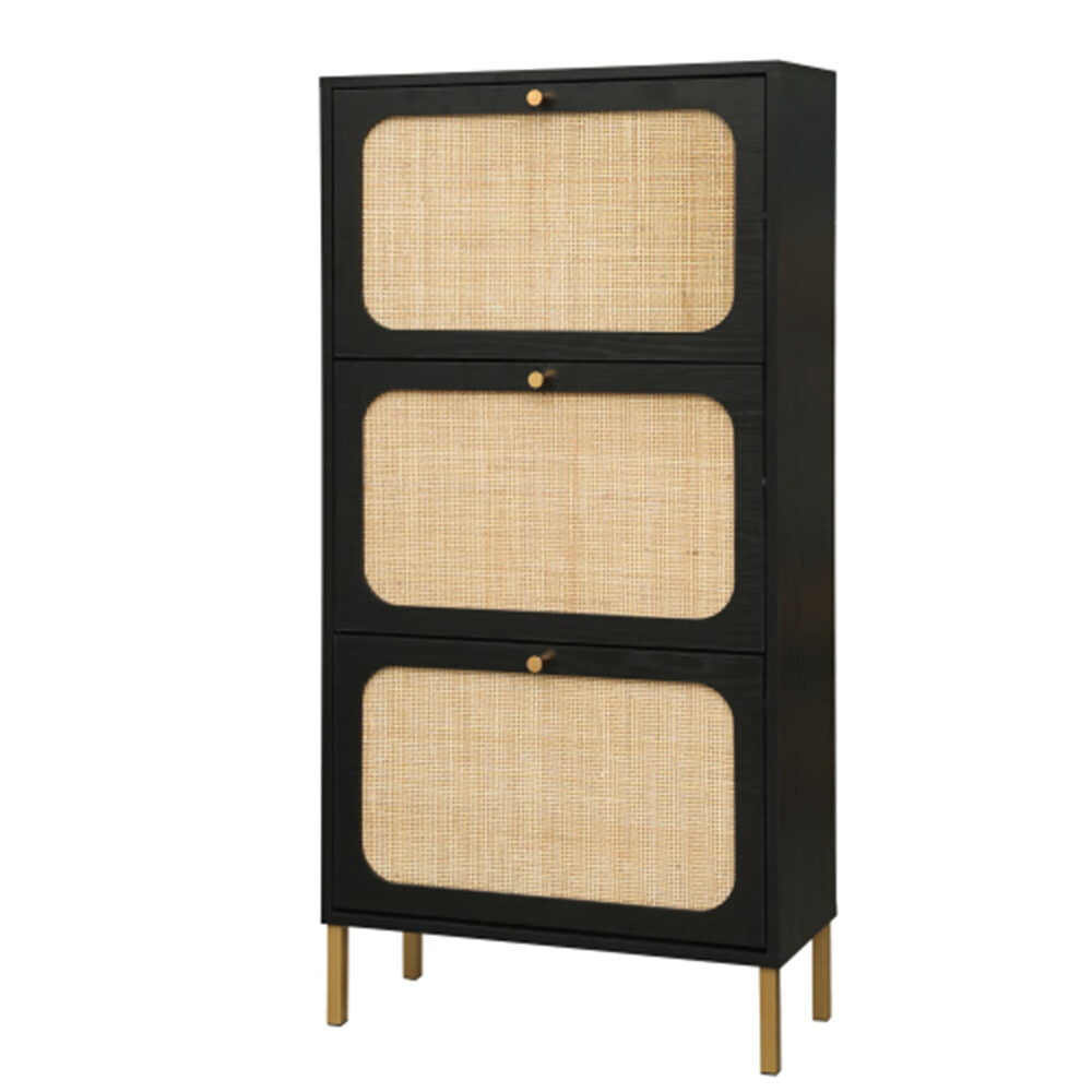 3 Tier Rattan Shoe Rack, Freestanding Modern Shoe Cabinet with 3 Large ...