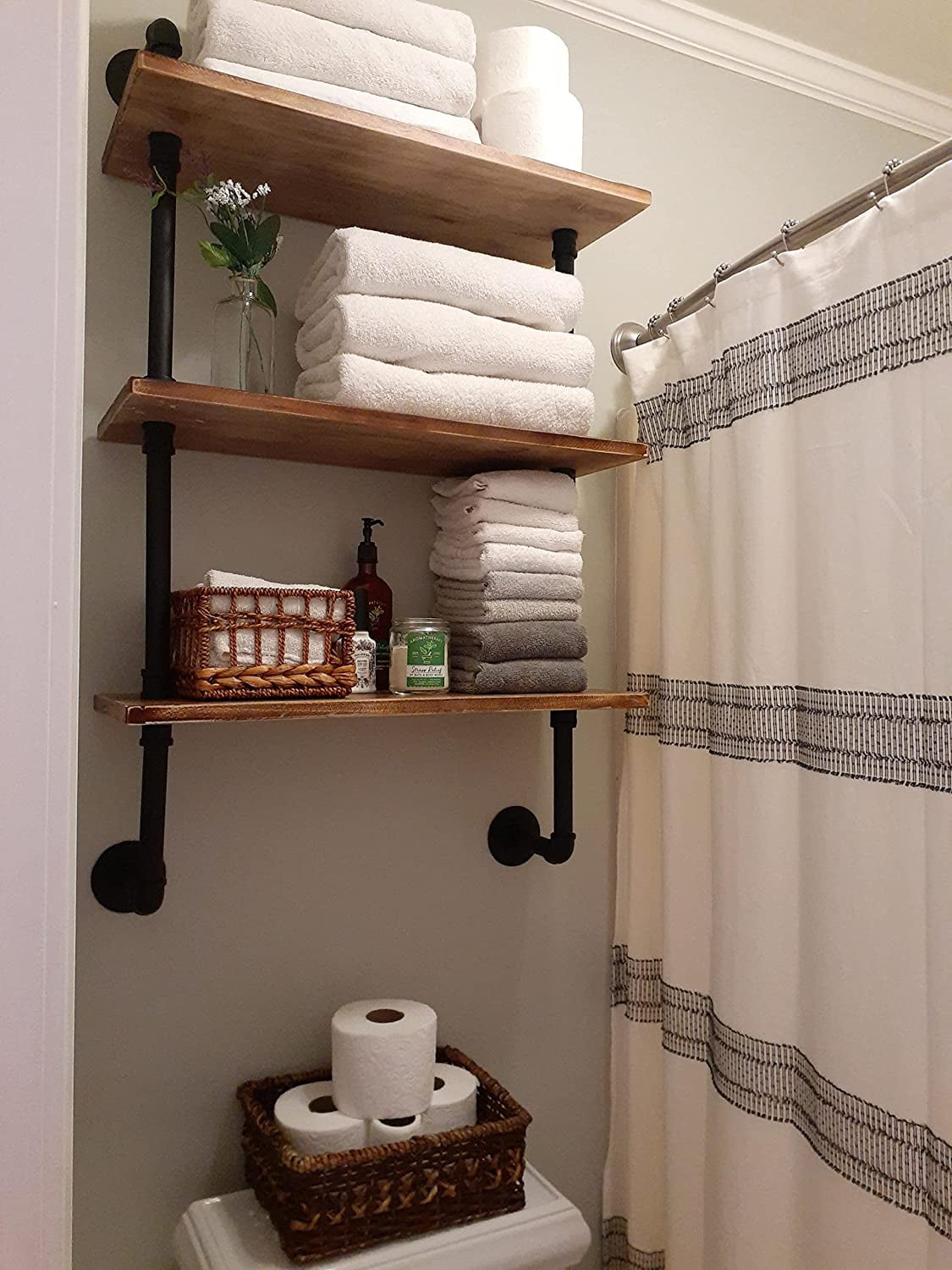 3-Tier Real Pine Wood Floating Shelf, 20x7.87x41.3in, Industrial Retro ...