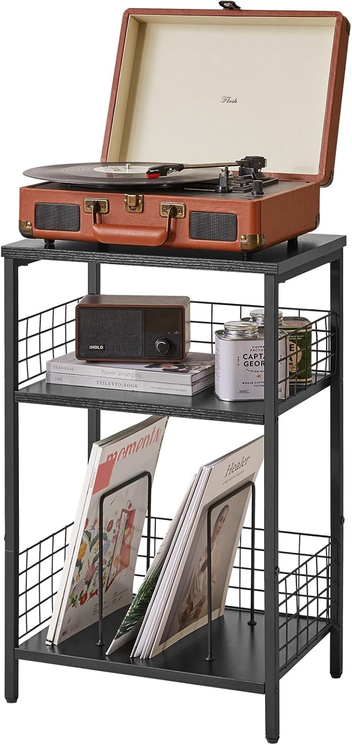 3 Tier Record Player Stand, CD Storage Racks, Record Organizer Up to ...