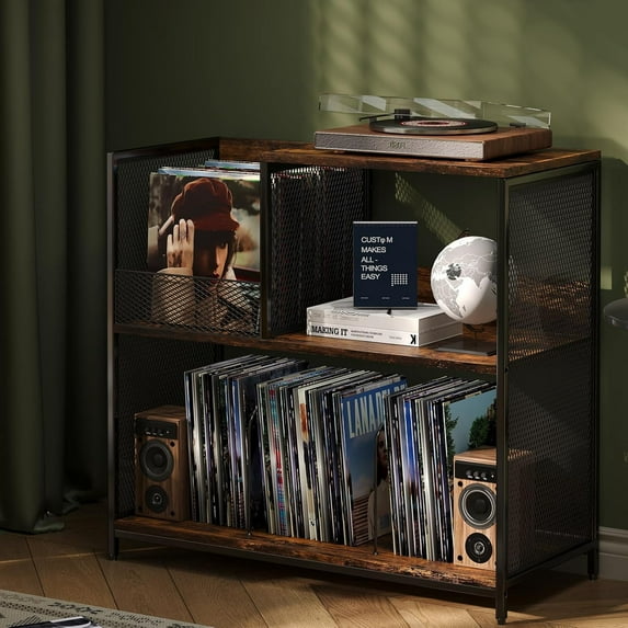 3 Tier Record Player Stand Holds Up to 300 Albums with 4 Adjustable ...