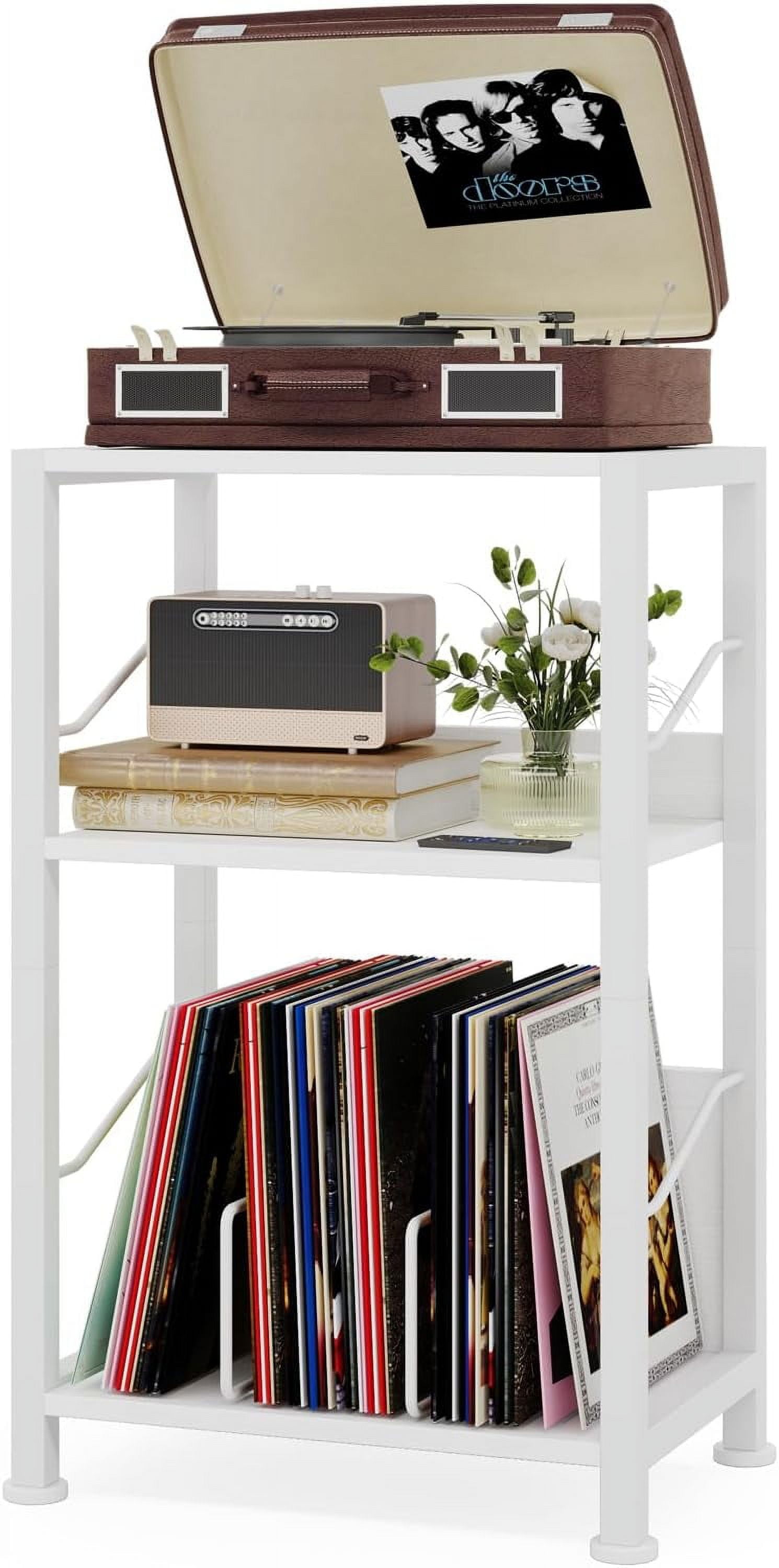 3 Tier Record Player Stand, Retro Vinyl Record Storage End Table ...