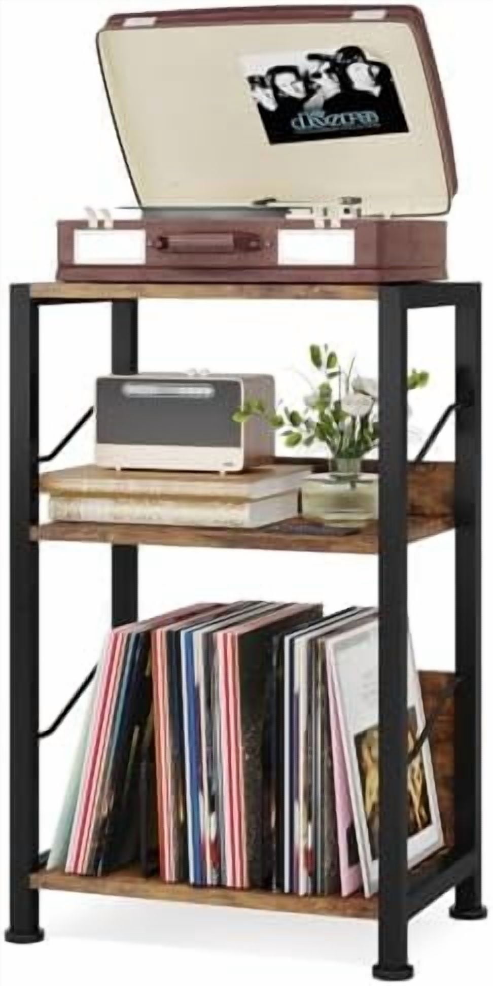 3 Tier Record Player Stand, Retro Vinyl Record Storage End Table ...