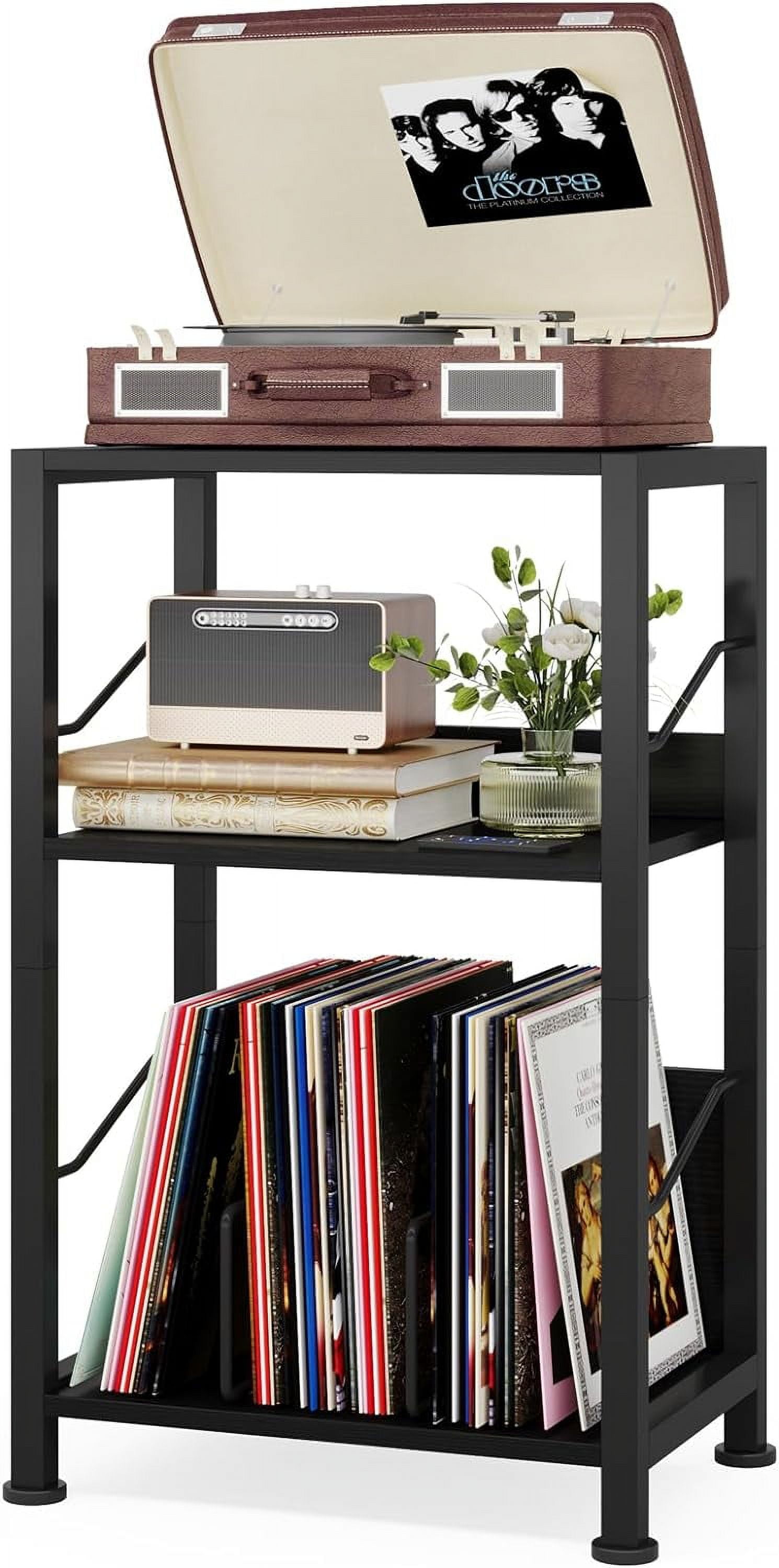 3 Tier Record Player Stand, Retro Vinyl Record Storage End Table ...