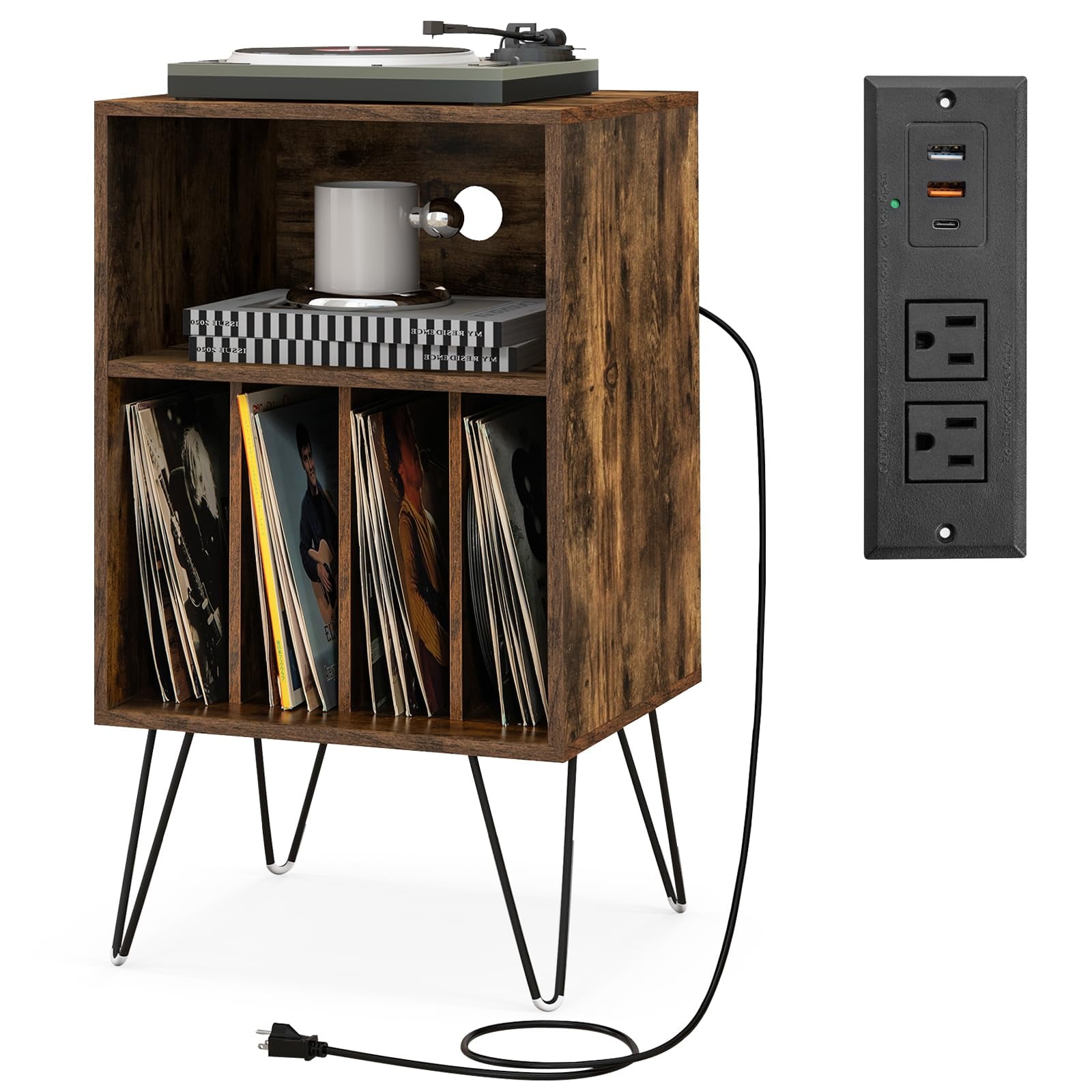 3-Tier Record Player Stand, Turntable Stand with Charging Station ...
