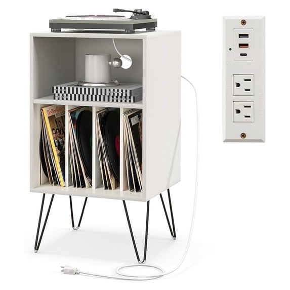 3-Tier Record Player Stand, Turntable Stand with Charging Station ...